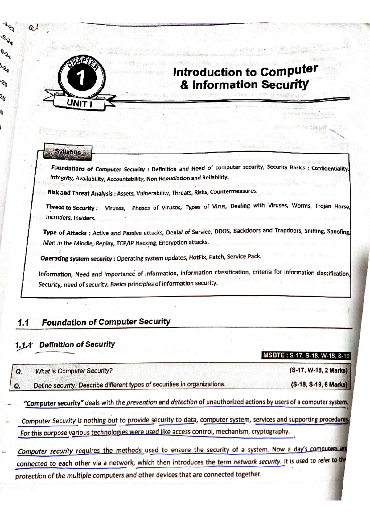 **Title: Computer Security Notes (MSBTE) - Chapter 1: Foundations of ...
