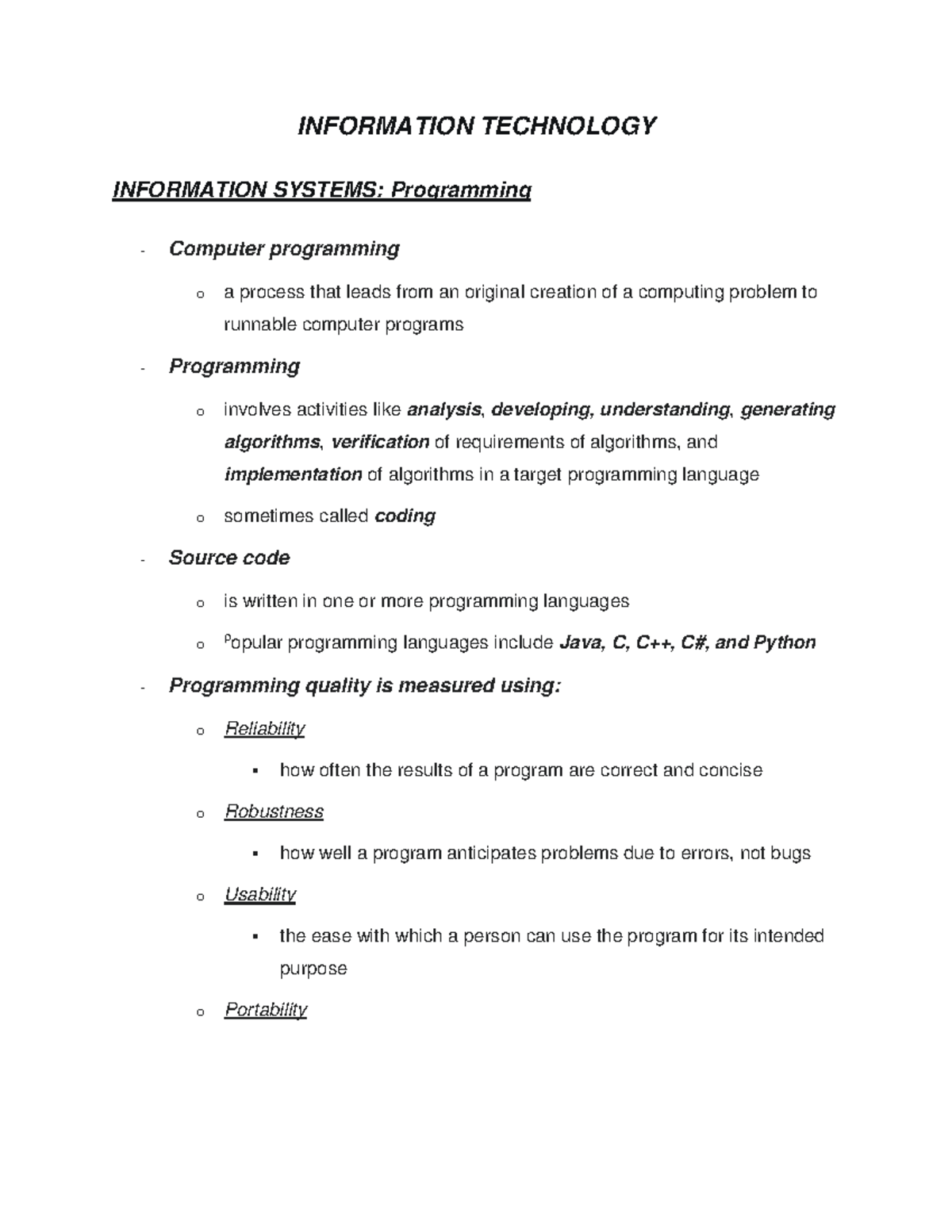 Information Systems Programming - INFORMATION TECHNOLOGY INFORMATION ...