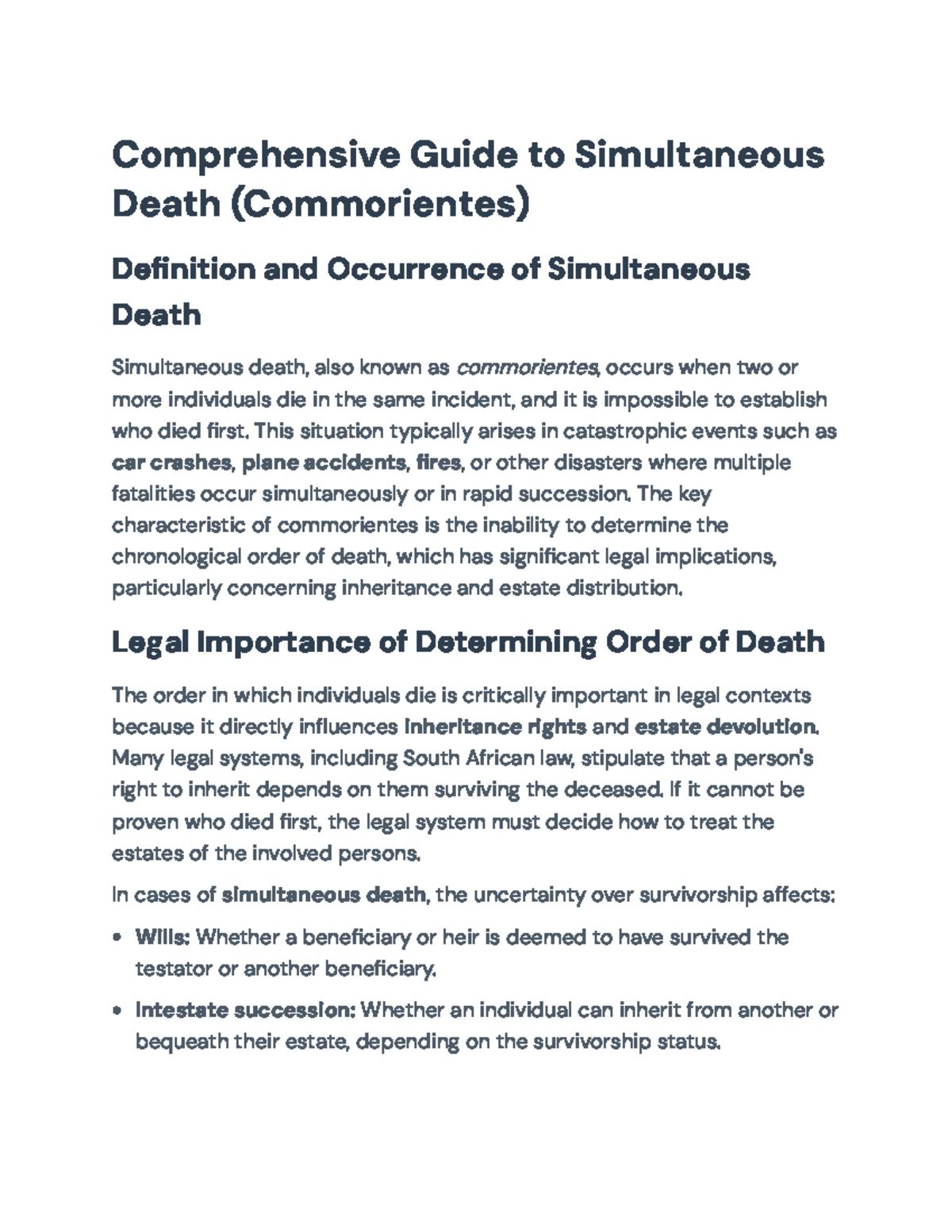 Comprehensive Overview of Simultaneous Death (Commorientes) in ...