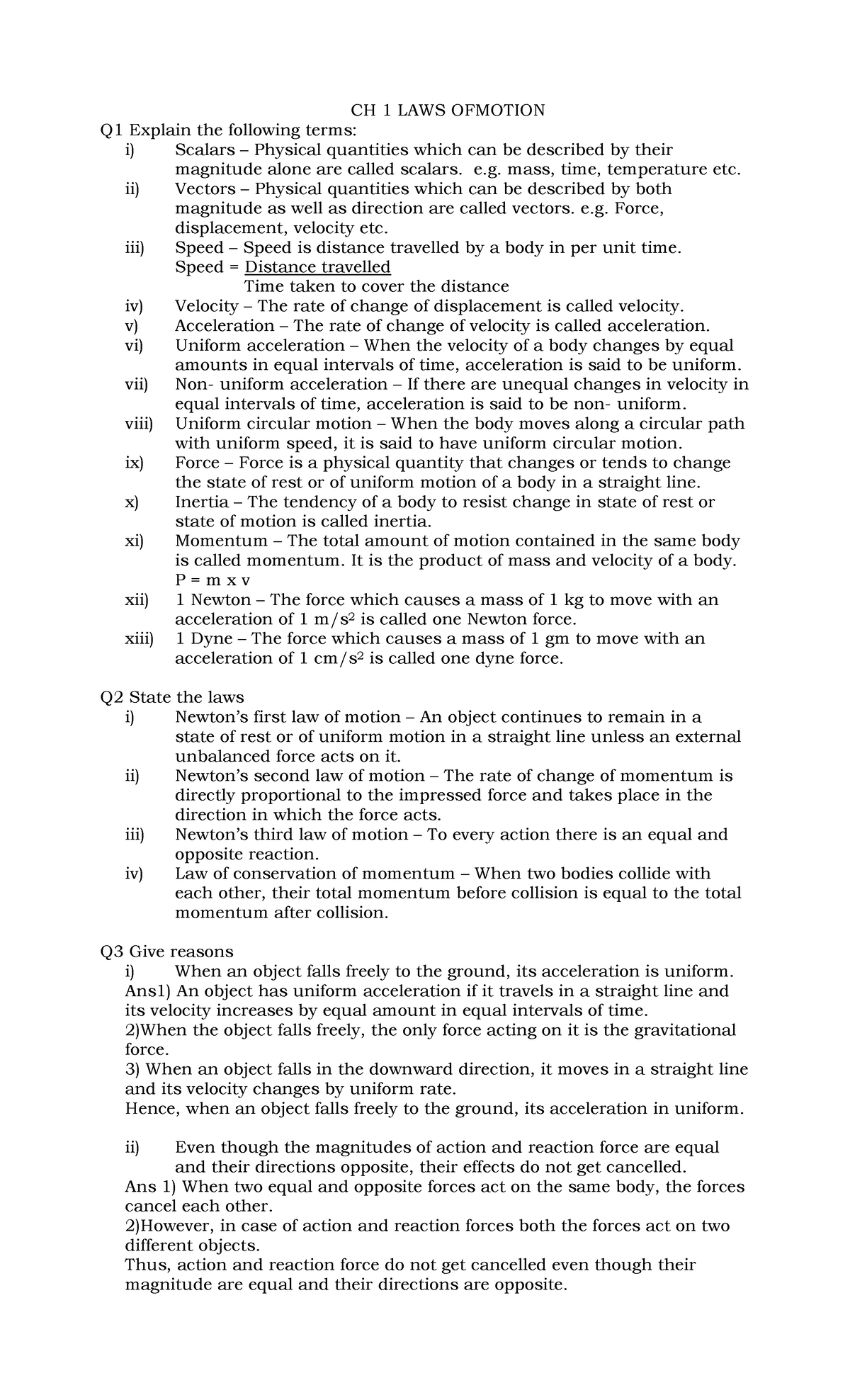 CH 1 LAWS OF MOTION - Comprehensive Study Notes - Studocu