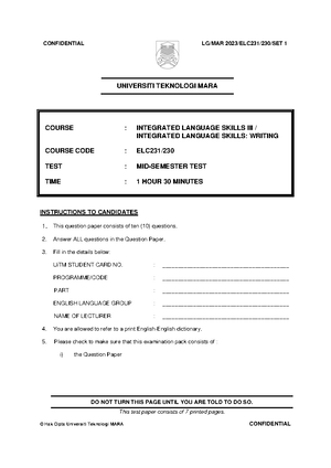 LCC113 Reading Assessment Sample Assessment - 1 UNIVERSITI TEKNOLOGI MARA COURSE : ENGLISH FOR ...