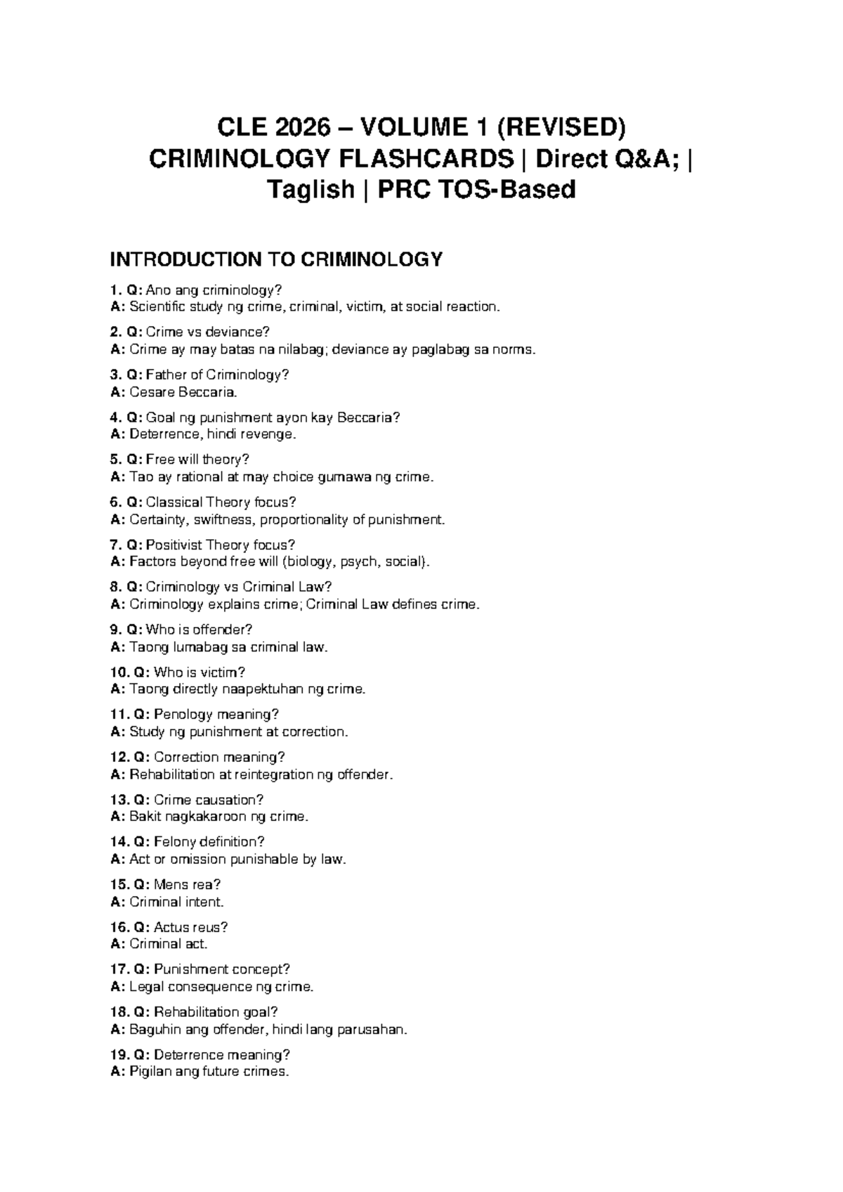 CLE 2026 Criminology Flashcards: Key Concepts & Definitions - Studocu