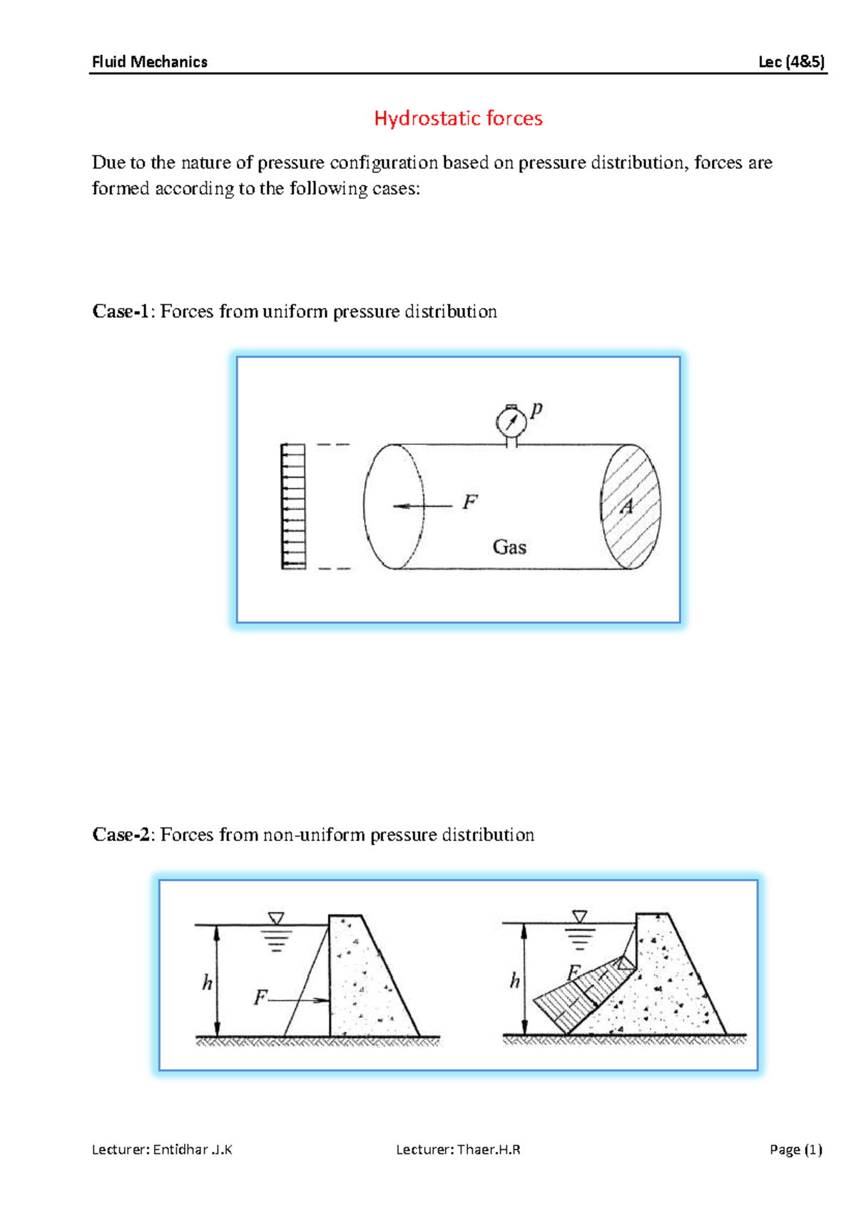 Fluid Mechanics Lec: Hydrostatic Forces on Submerged Surfaces - Studocu