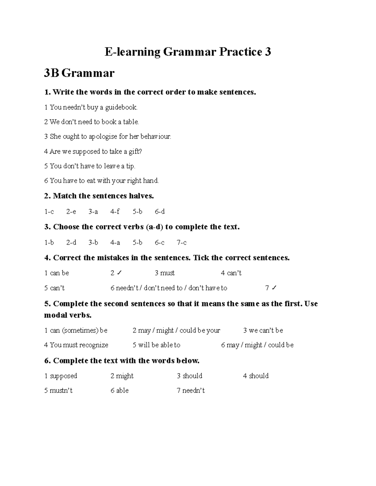 E-Practice 3: Grammar Exercises and Sentence Structure - Studocu