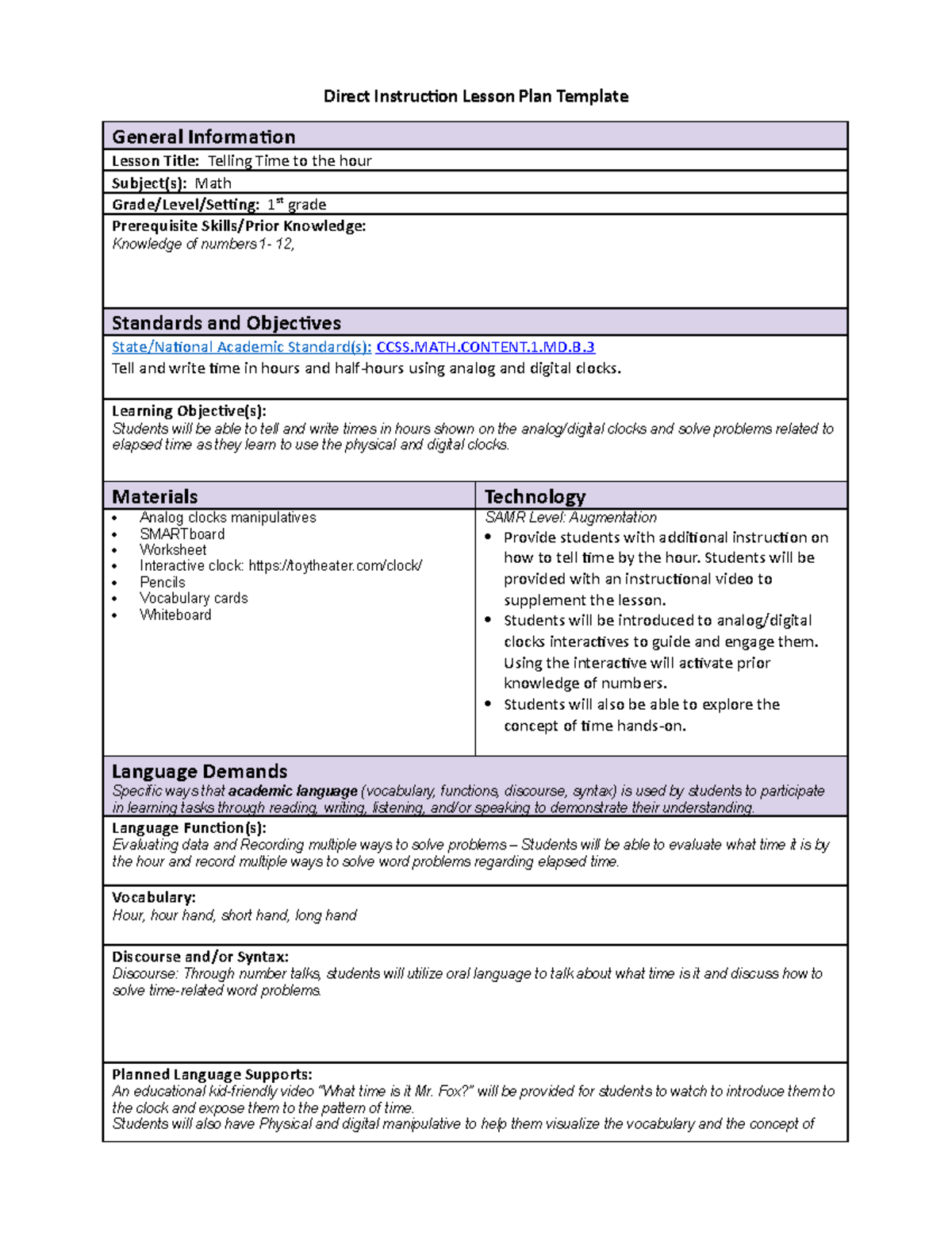 WGU Direct Instruction Lesson Plan math c380 - Direct Instruction Lesson Plan Template General ...