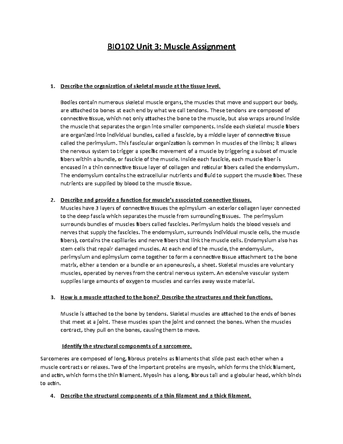 BIO102 Unit 3 Muscle Assignment - BIO102 Unit 3: Muscle Assignment 1 ...