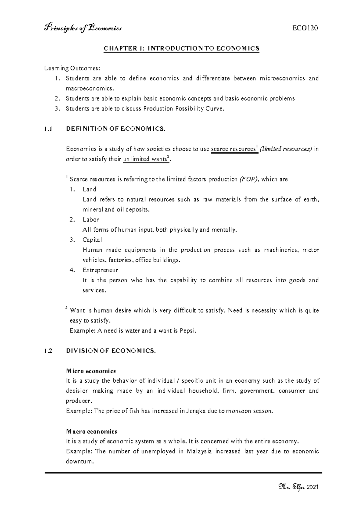 Chapter 1 - Introduction to Economics: Key Concepts and PCA - ECONOMY ...