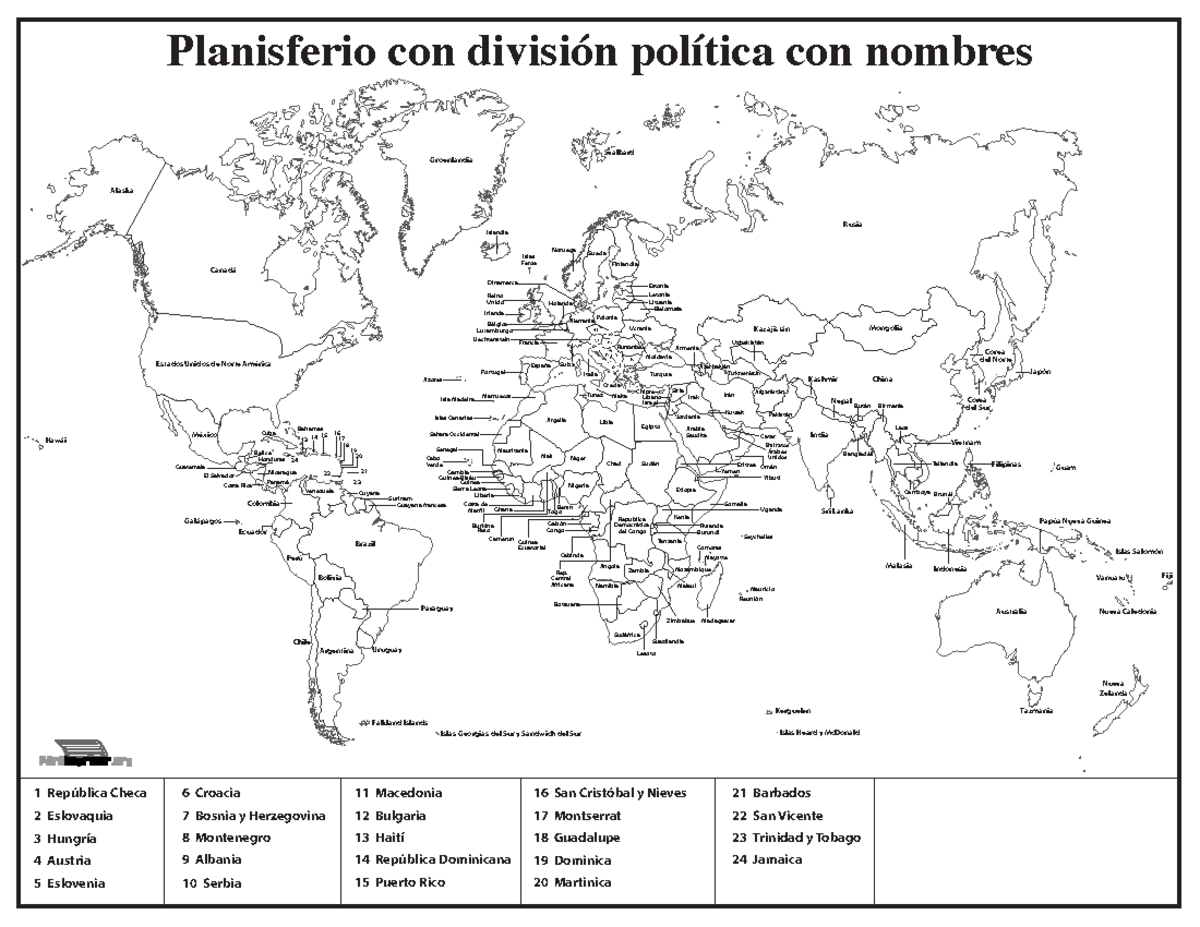 Mapa Mundi con División Política y Nombres para Imprimir - Studocu