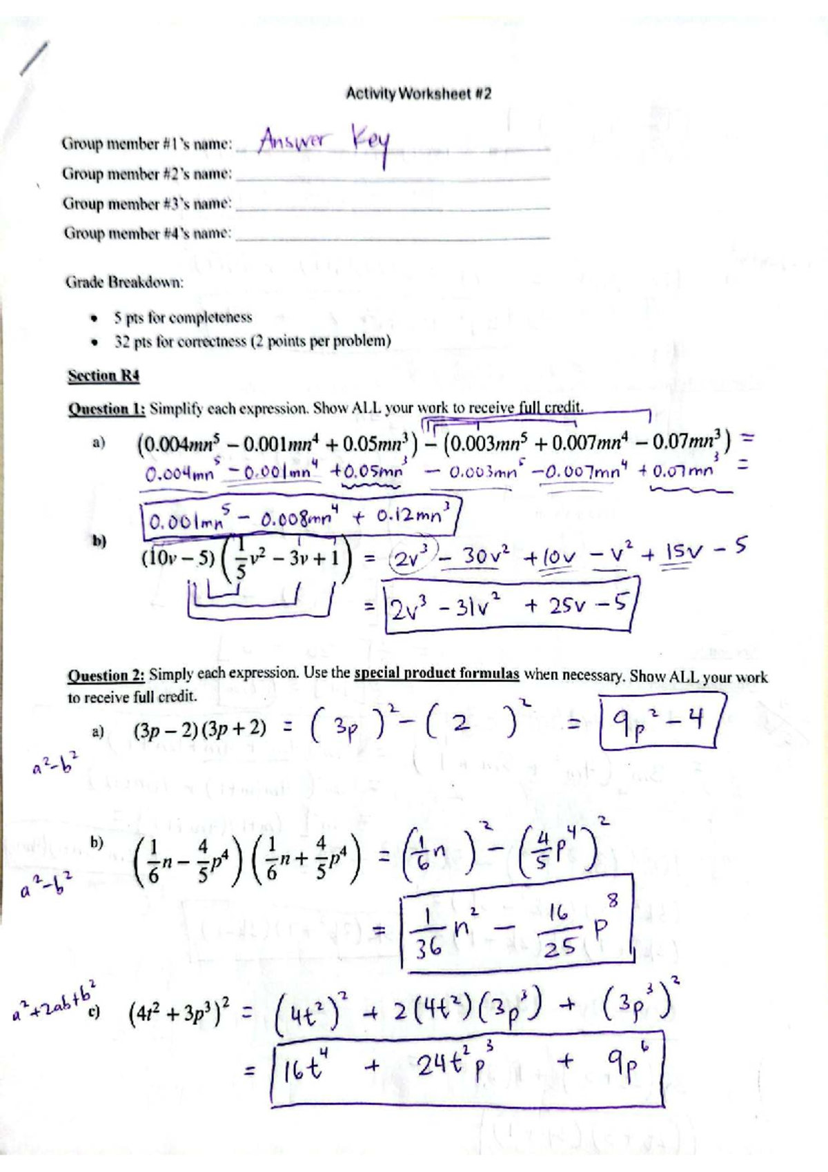 Activity Worksheet #2: Simplifying Expressions and Factoring - Studocu