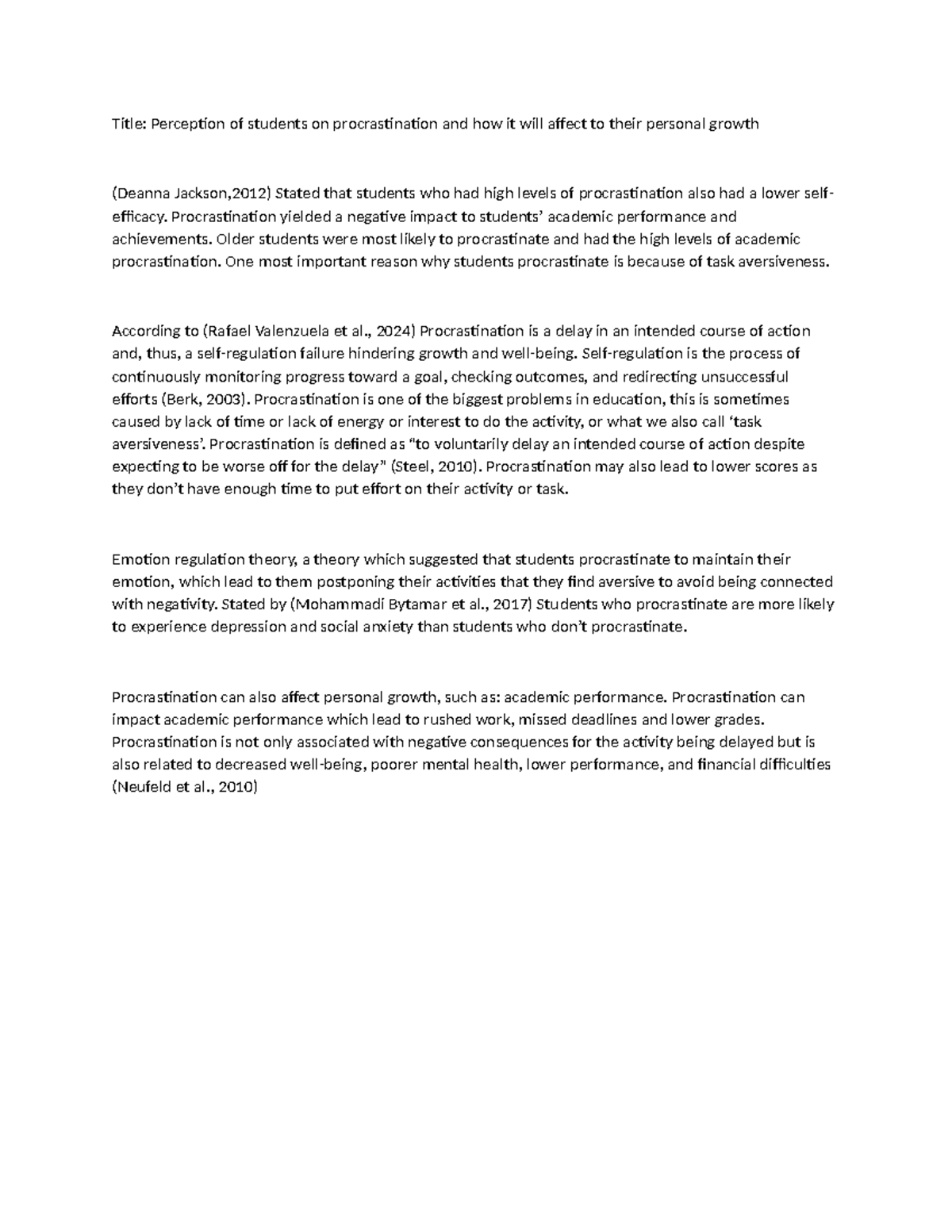 Theoretical Framework - Title: Perception of students on procrastination and how it will affect ...