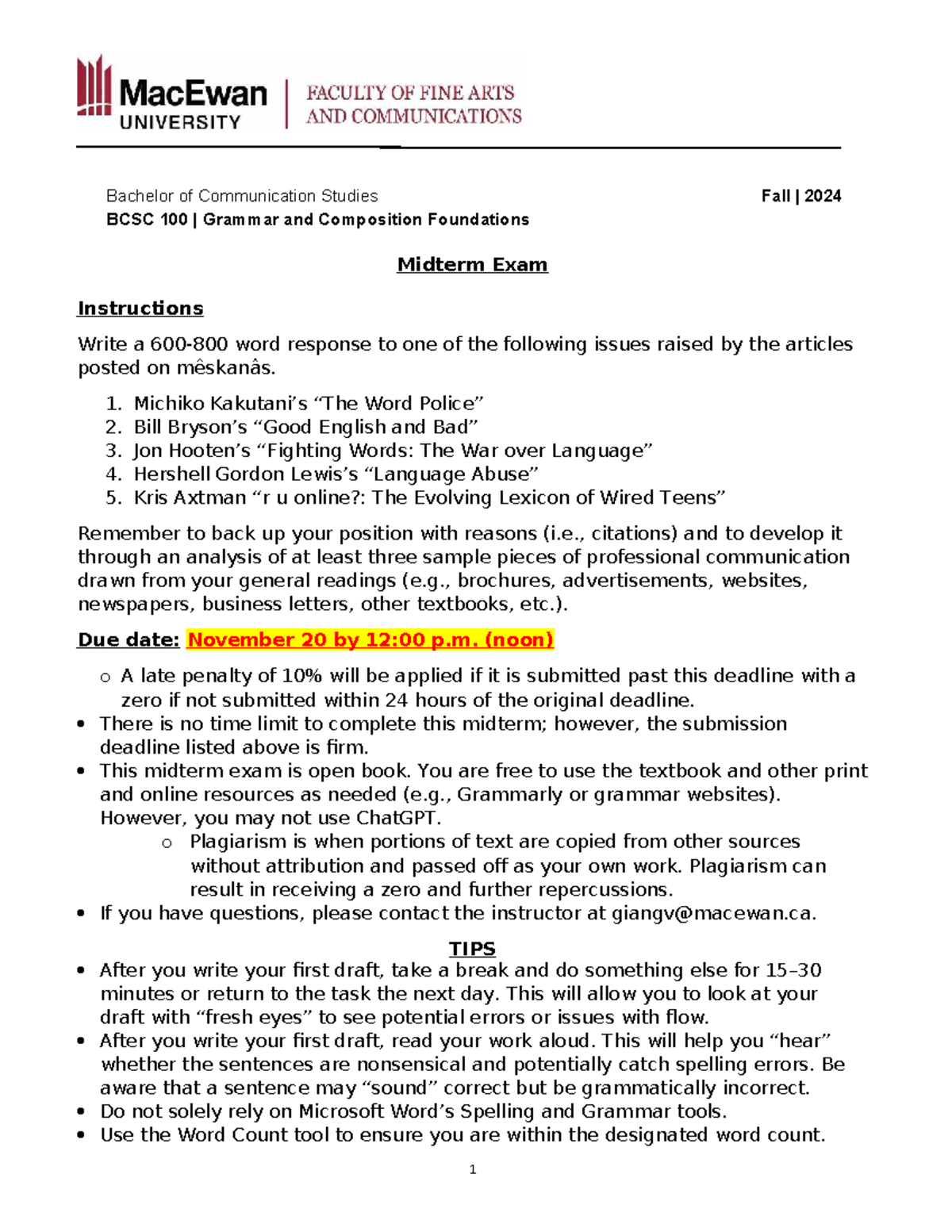 BCSC 100 Midterm Exam: Grammar & Composition Foundations Guide - Studocu