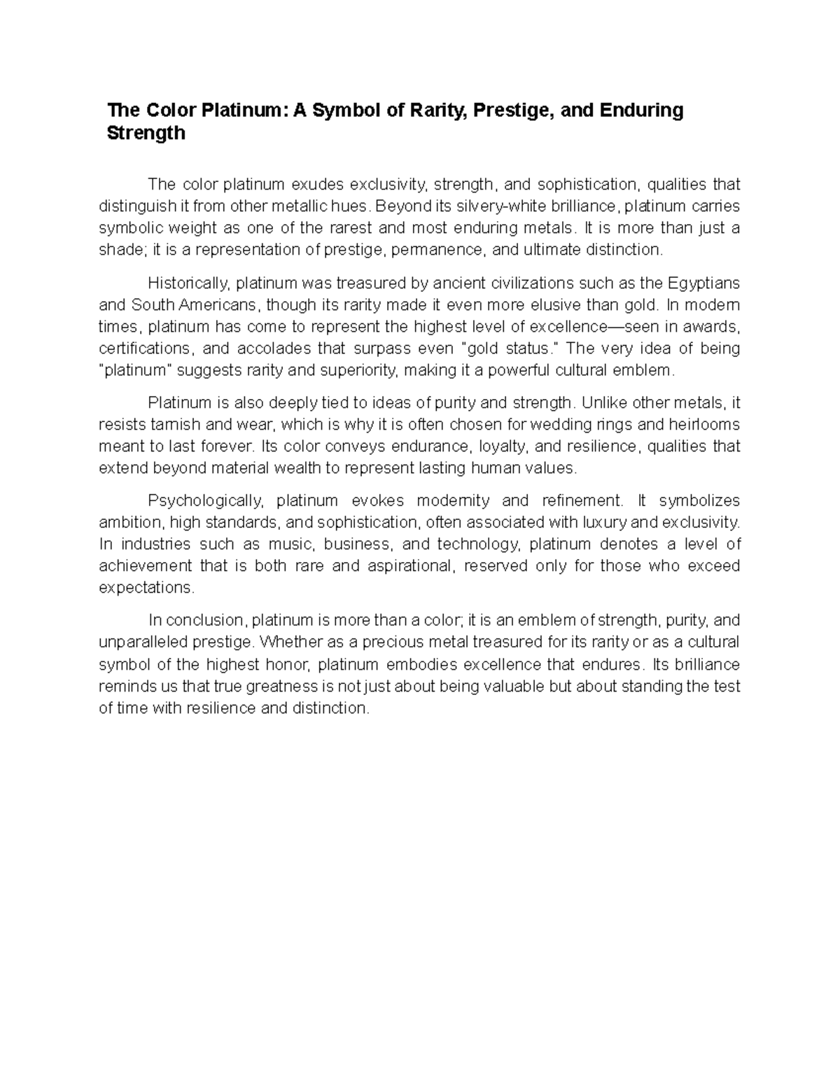 The Color Platinum: A Short Essay on Rarity and Prestige - Studocu