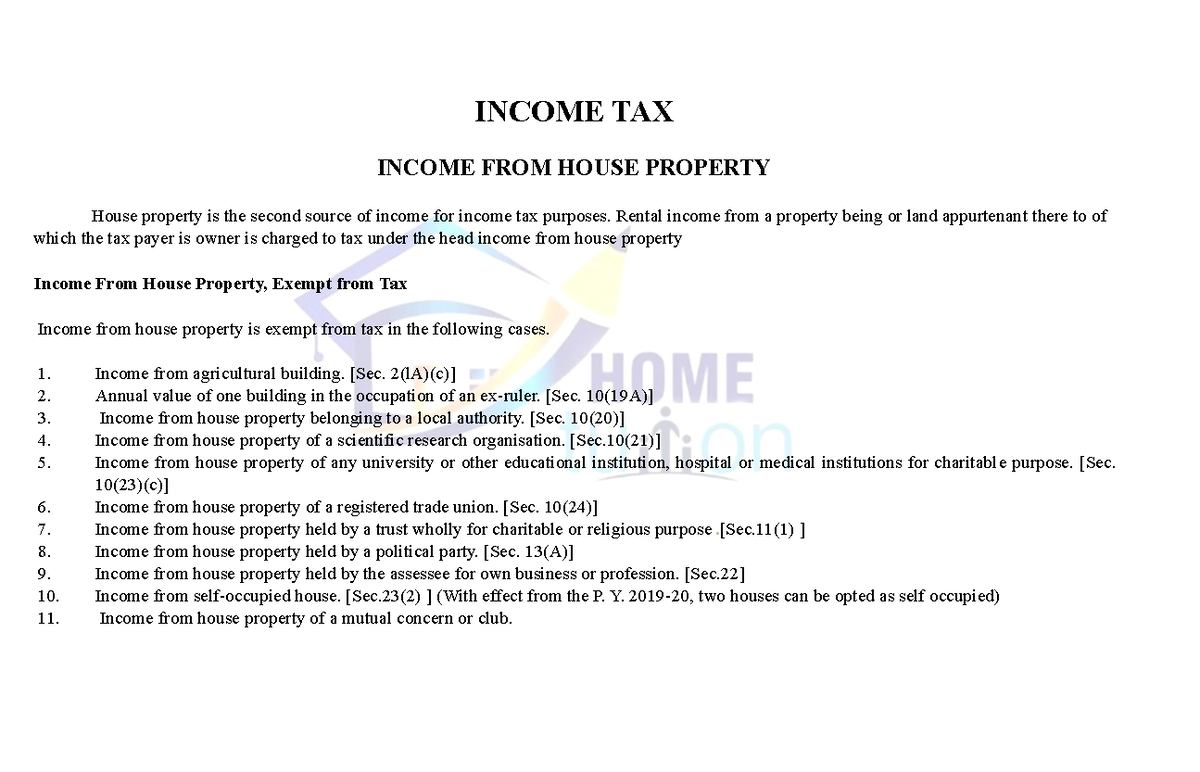 Income Tax: Notes on House Property Income (Course Code: 8129751946 ...