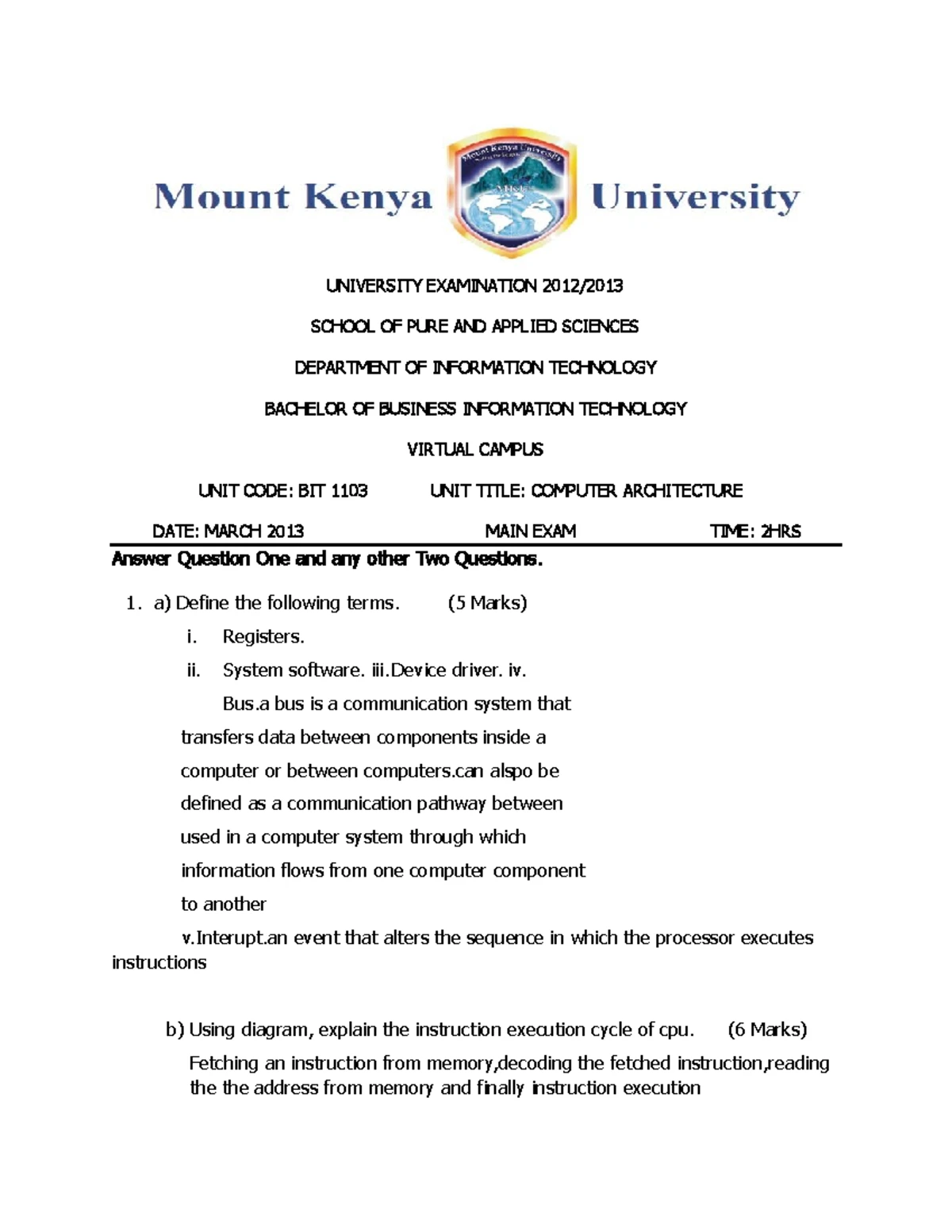 BIT 1101 Computer Architecture complete lecture notes for first years ...