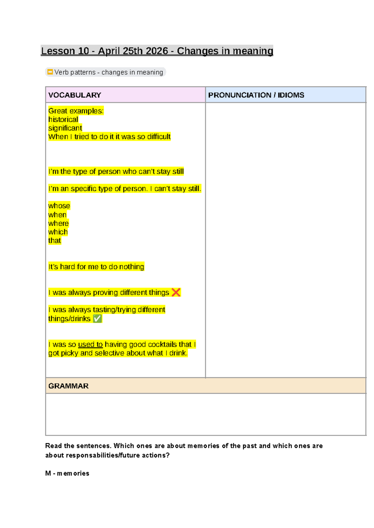 Changes in Meaning - Lesson 10 (April 25, 2026) Vocabulary & Grammar ...