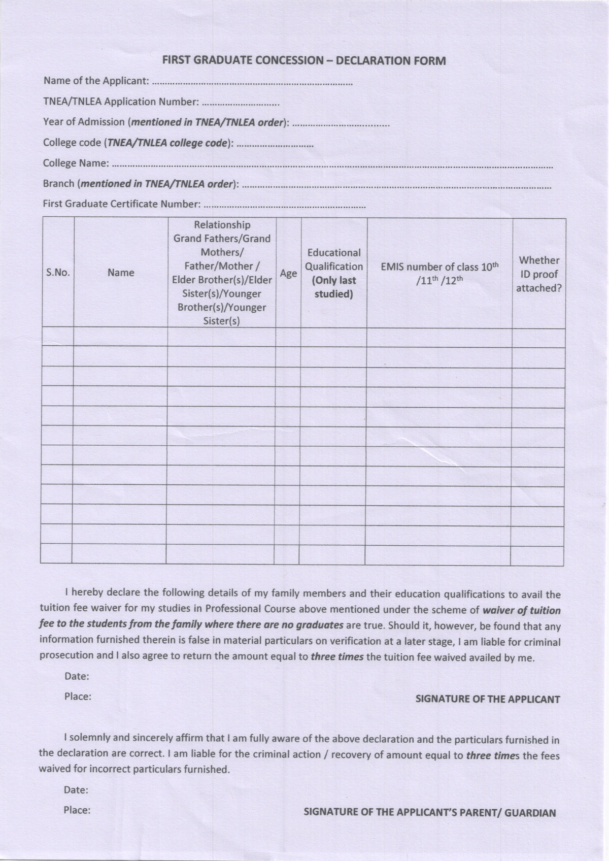 First Graduate Concession Declaration Form - Application Details - Studocu