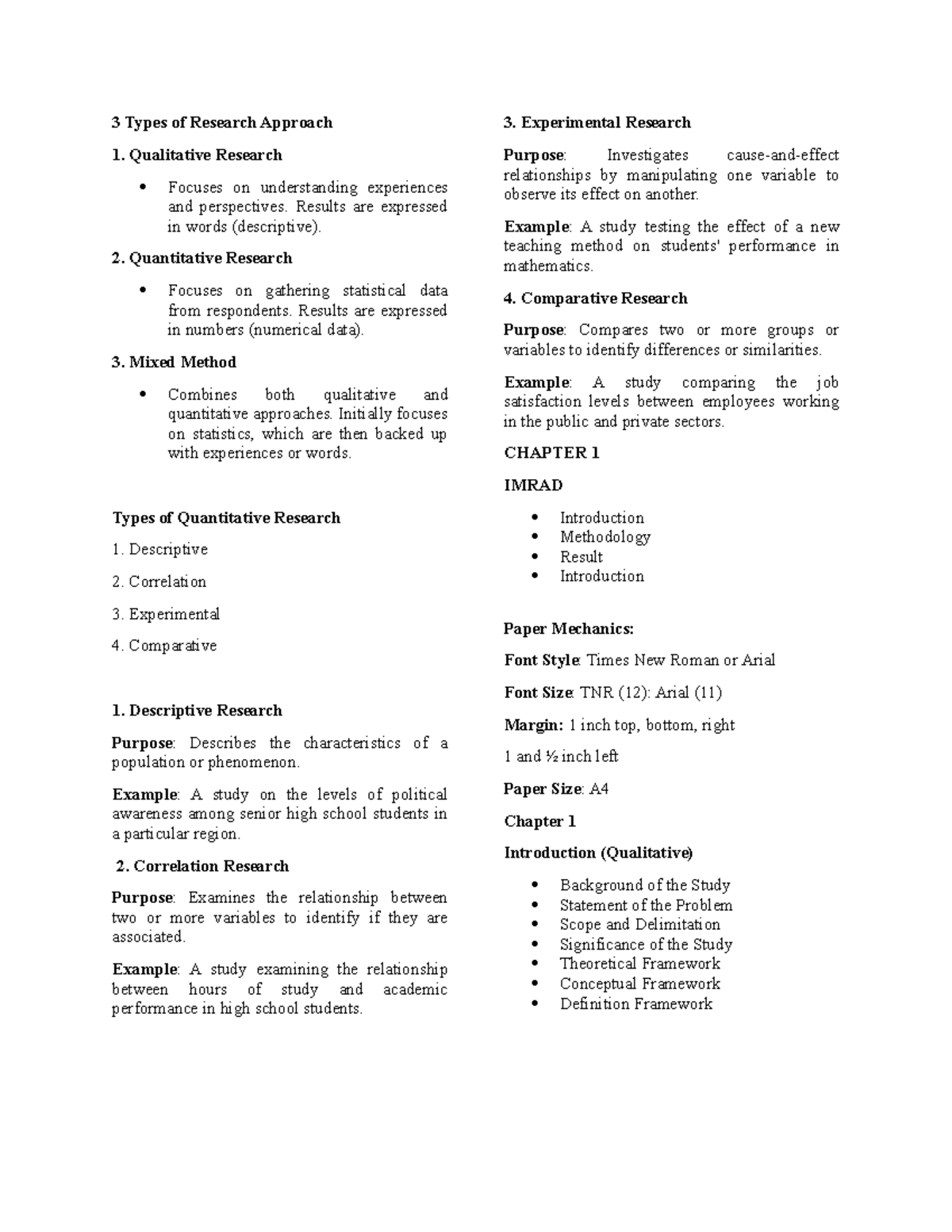 Research Approaches: Qualitative, Quantitative & Mixed Methods - Studocu