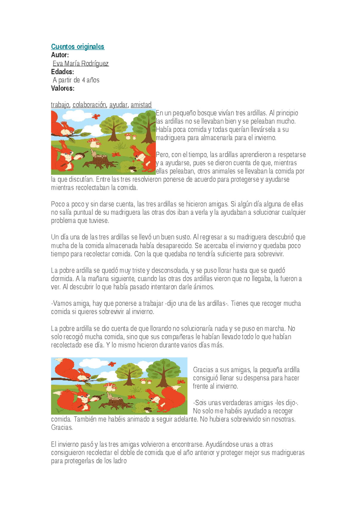 Ardillas Viajeras - Cuento Infantil sobre Amistad y Solidaridad - Studocu