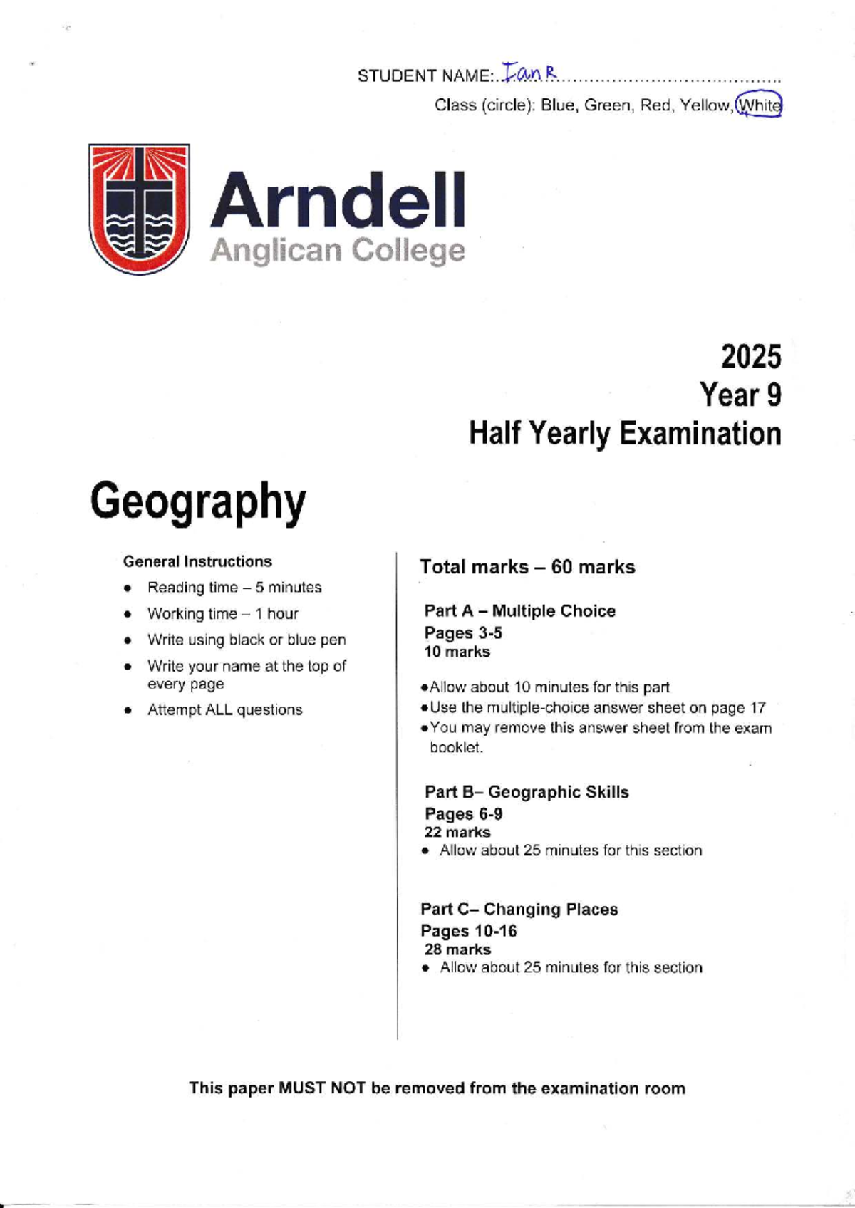 Year 9 Geography Half Yearly Exam 2025 - Studocu