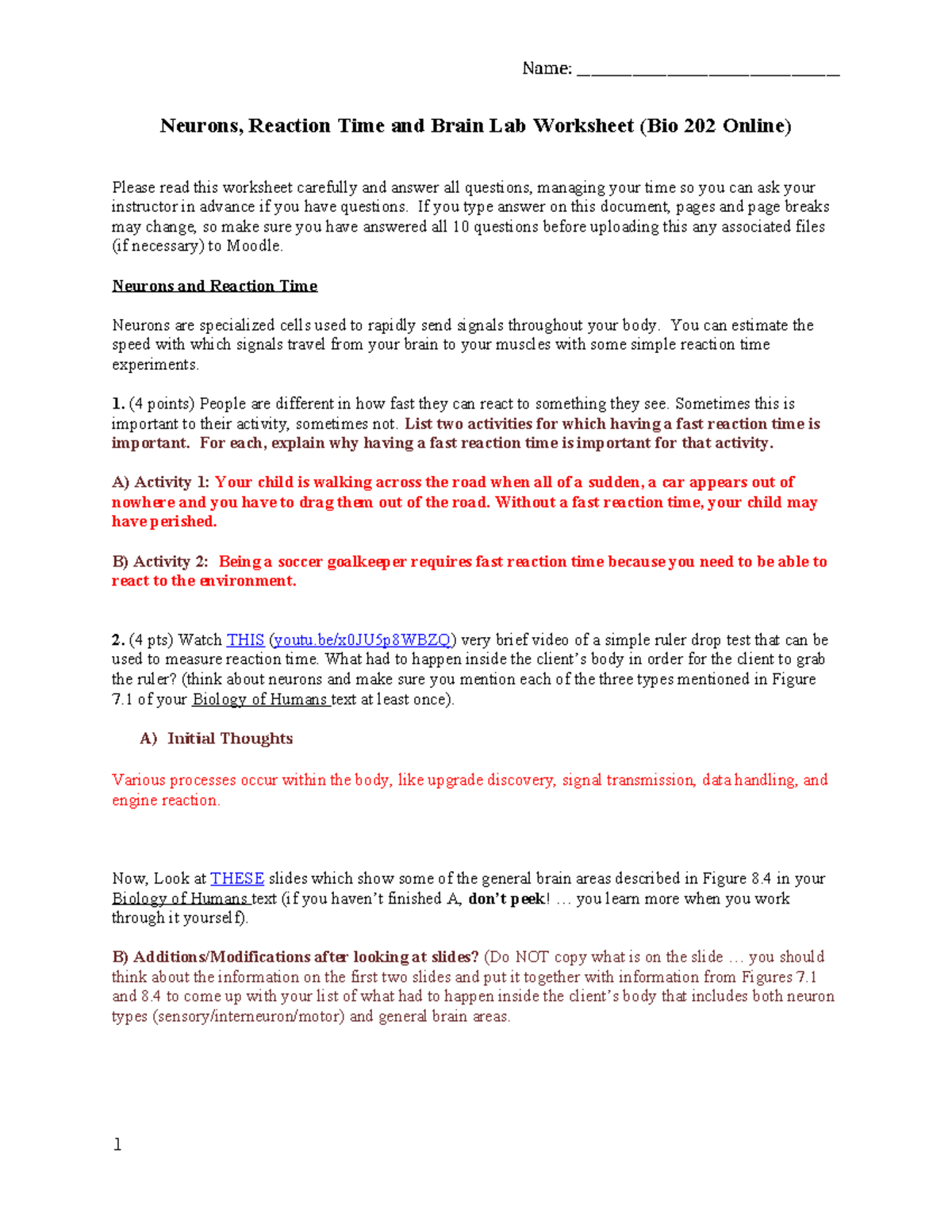 Bio202OL Neurons & Reaction Time Week 3 Worksheet S20 - Studocu