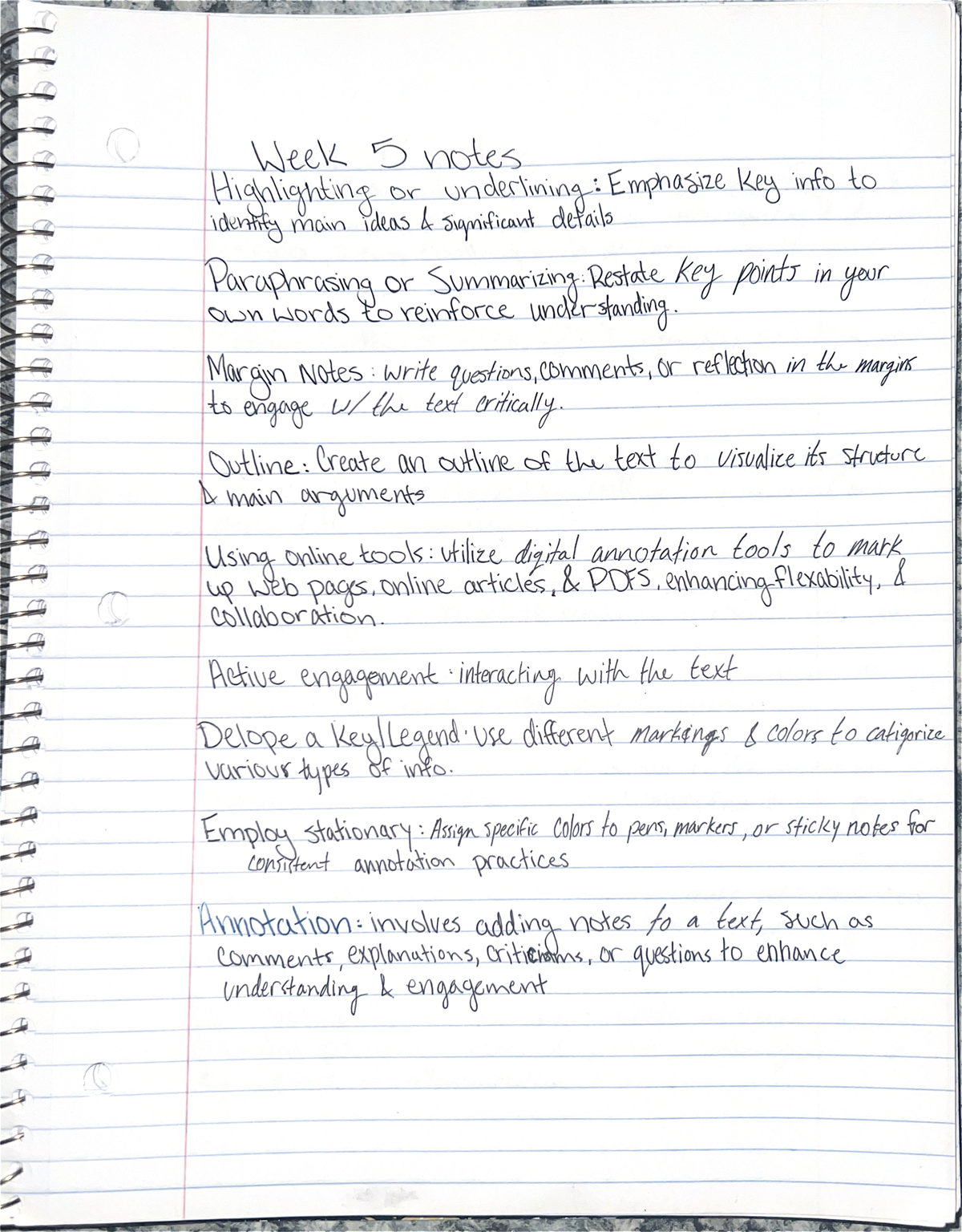 Wk 5 notes - Week 5 notes Highlighting or underlining: Emphasize Key ...