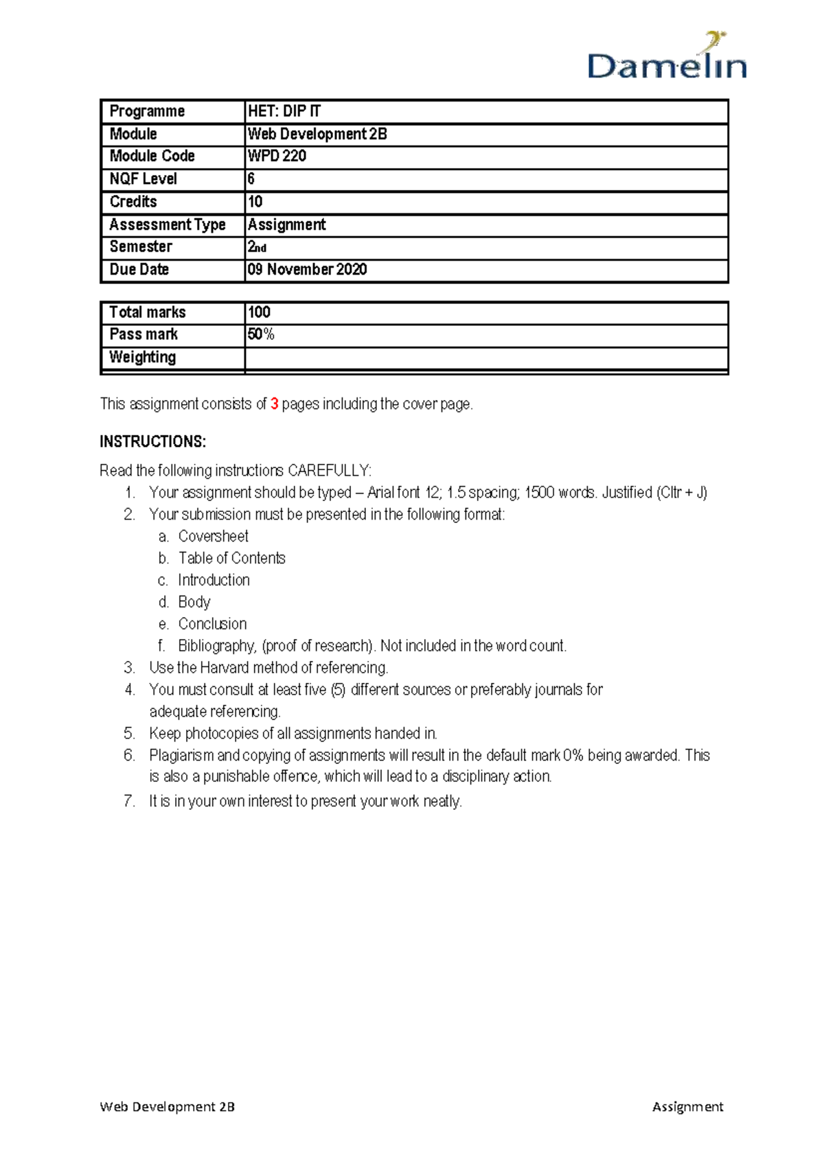 Web Development 2B Assignment - Web Development 2B Assignment Programme ...