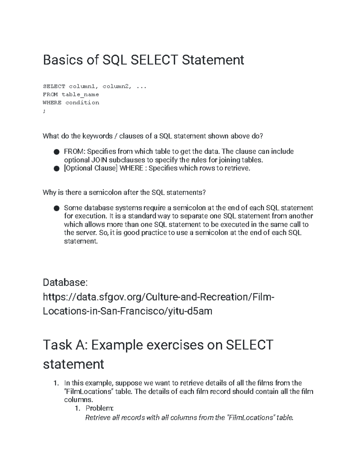 SQL SELECT Statement Basics: Understanding Keywords & Clauses - Studocu