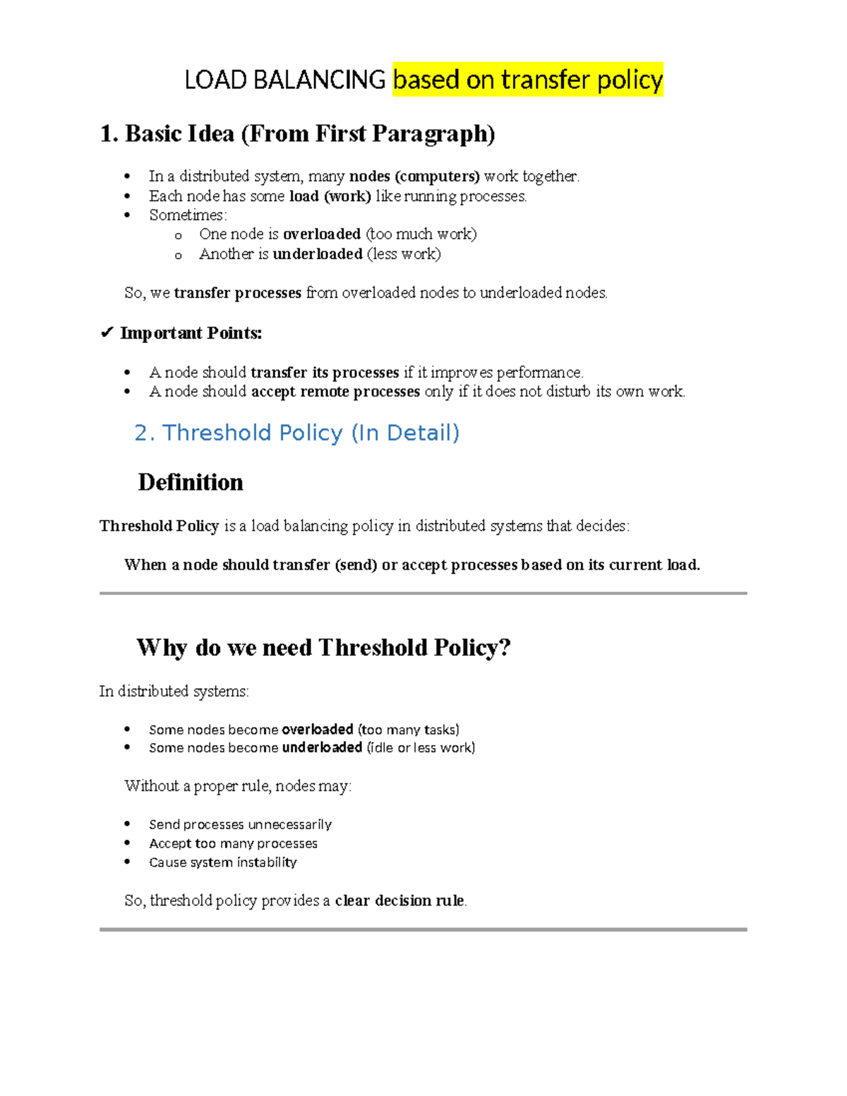 Dcut - Load Balancing and Transfer Policy Overview - Studocu
