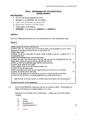 [Solved] Om hierdie vraag te kan beantwoord moet jy eers afdeling 11 - Afrikaans Genre and Tema ...