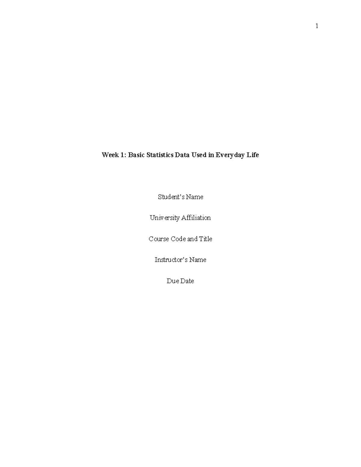 Week 1: Intro to Basic Stats and Data in Everyday Life (Course Code ...