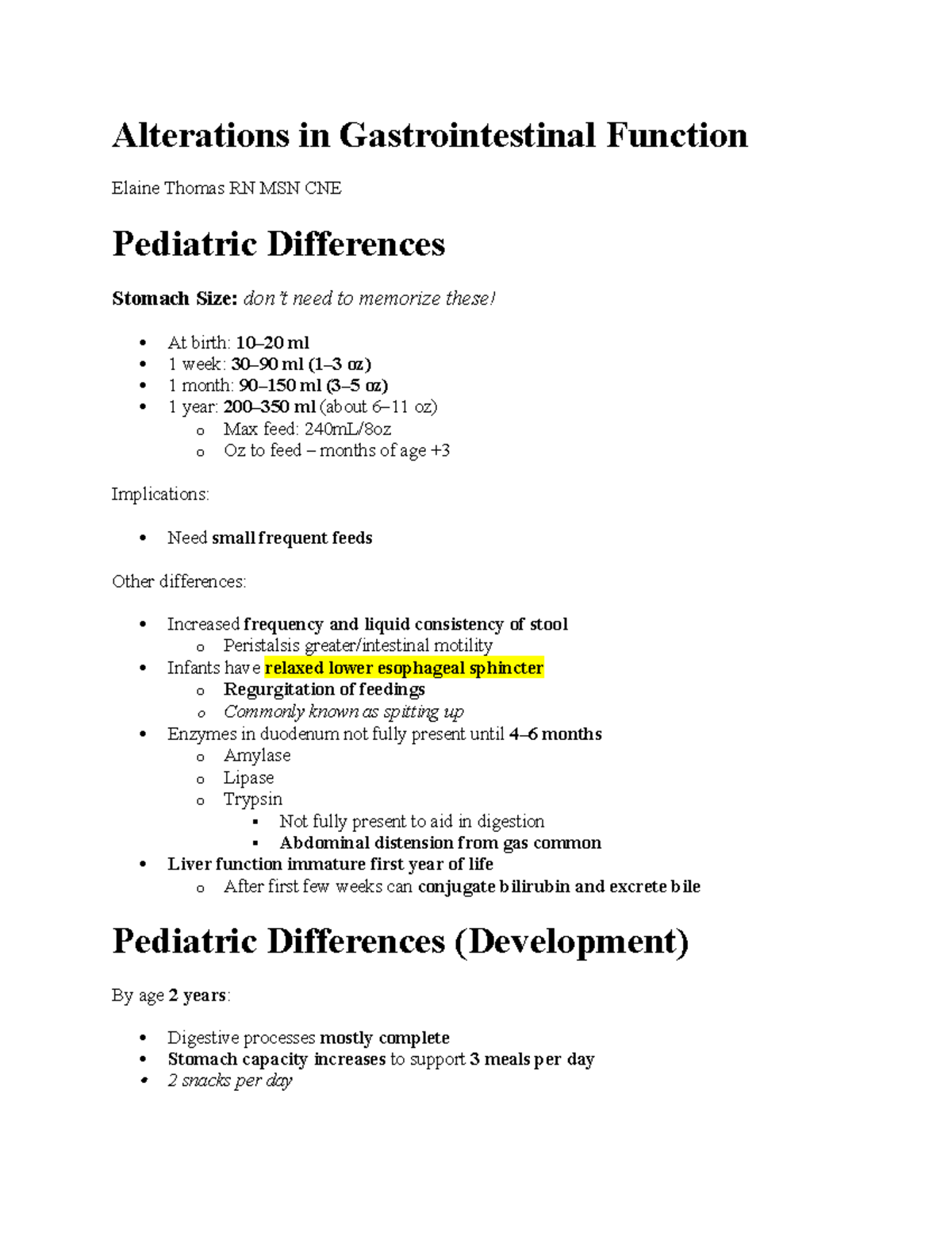 Alterations in GI Function: Pediatric Differences & Nursing Care - Studocu