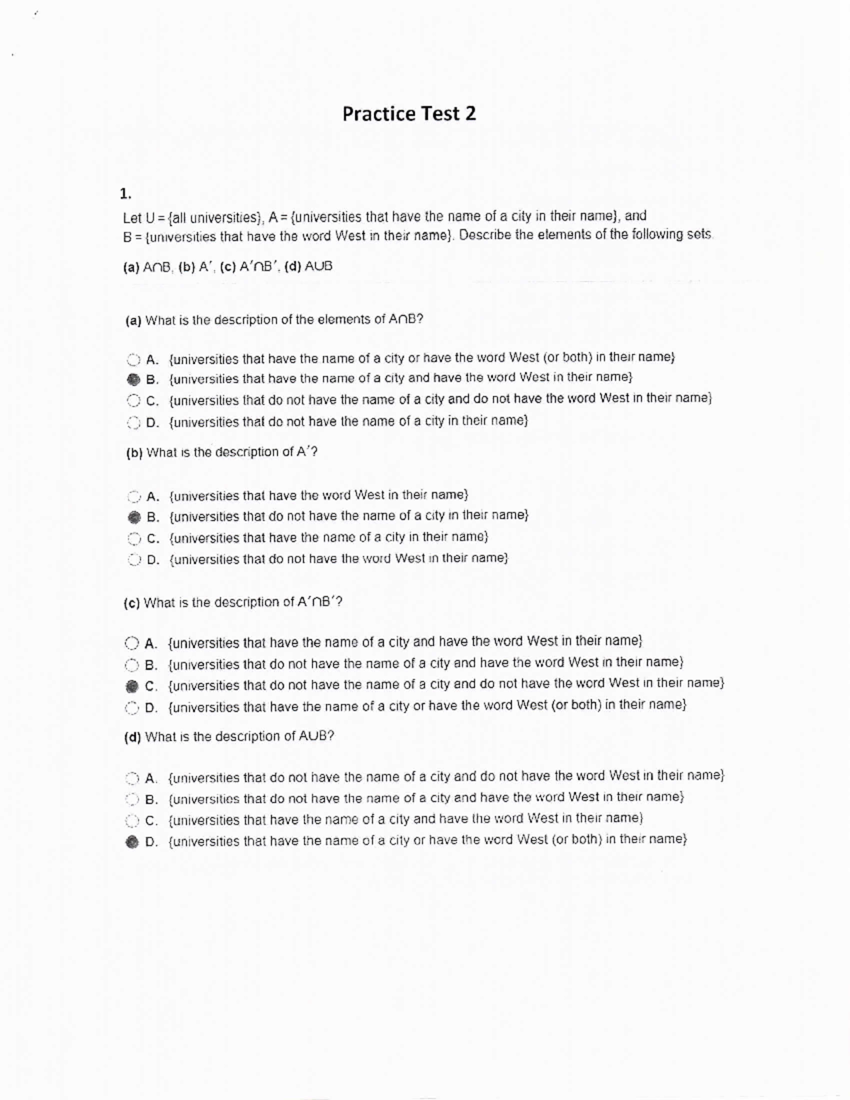 Finite Math Practice Tests - Practice Test 2 (20210825) - Studocu