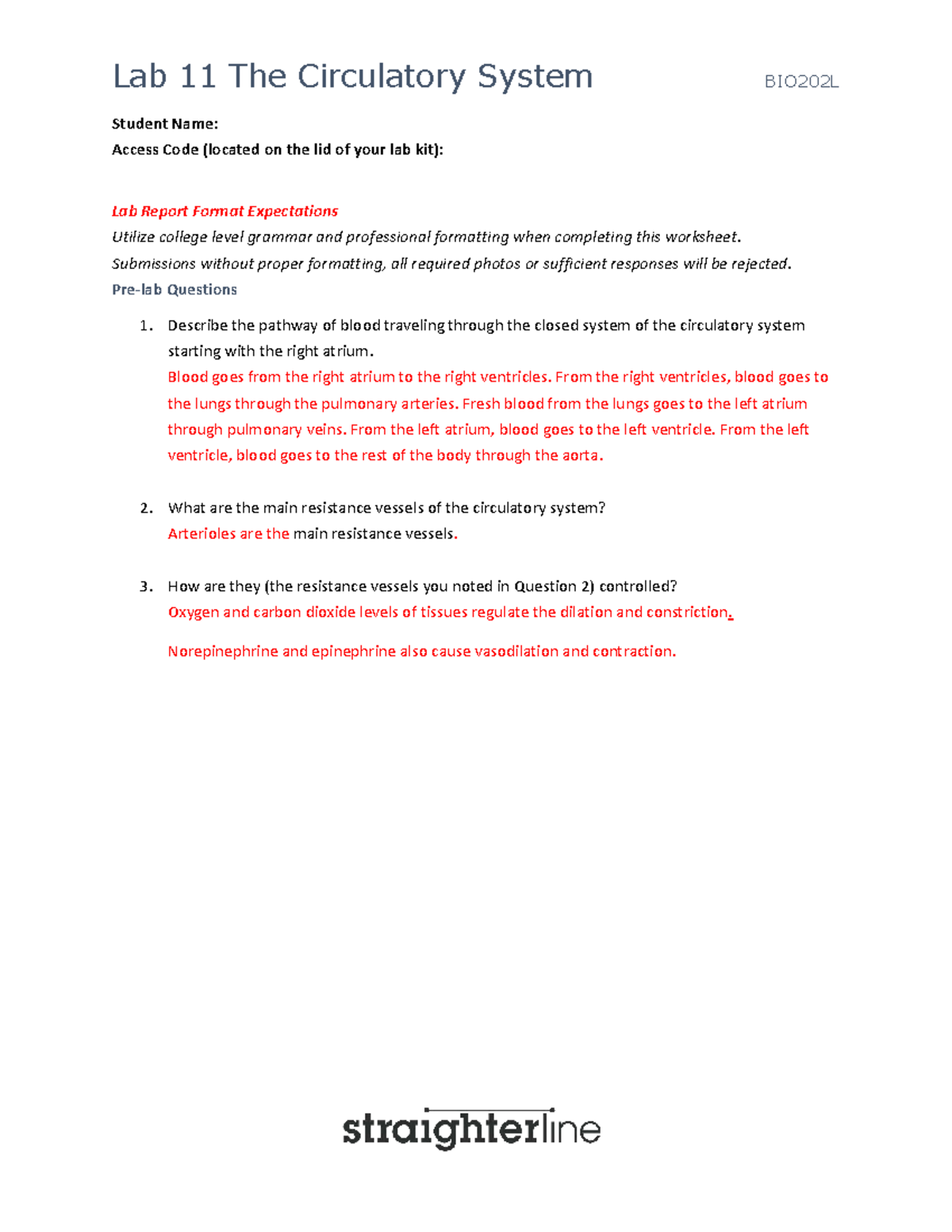 BIO202L Lab 11: The Circulatory System Overview and Observations - Studocu