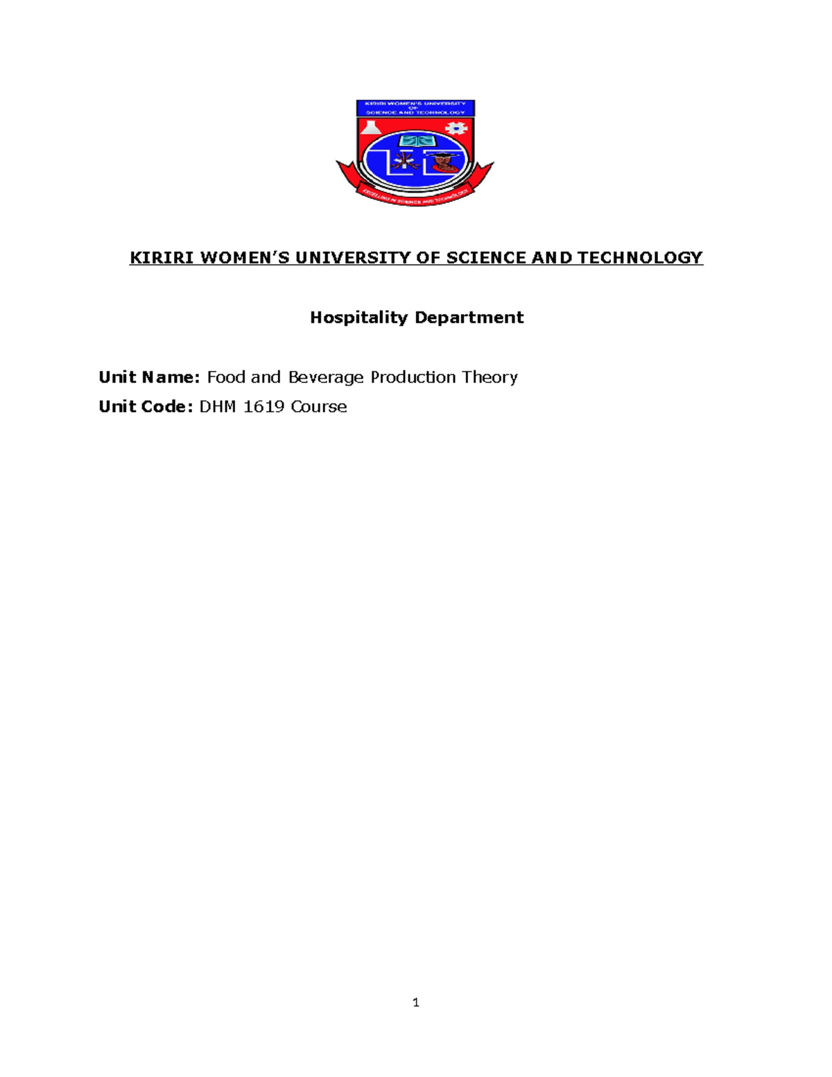 Food Production Theory Overview - DHM 1619 2023 Study Guide - Studocu