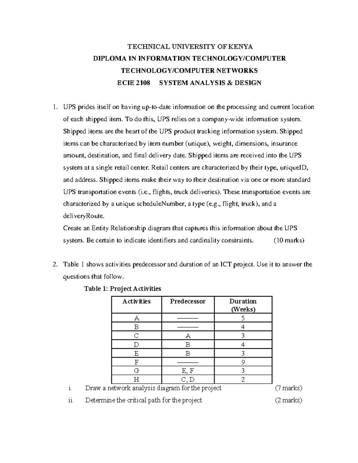 ECIE 2108 System Analysis & Design: UPS Info System ERD & Project ...