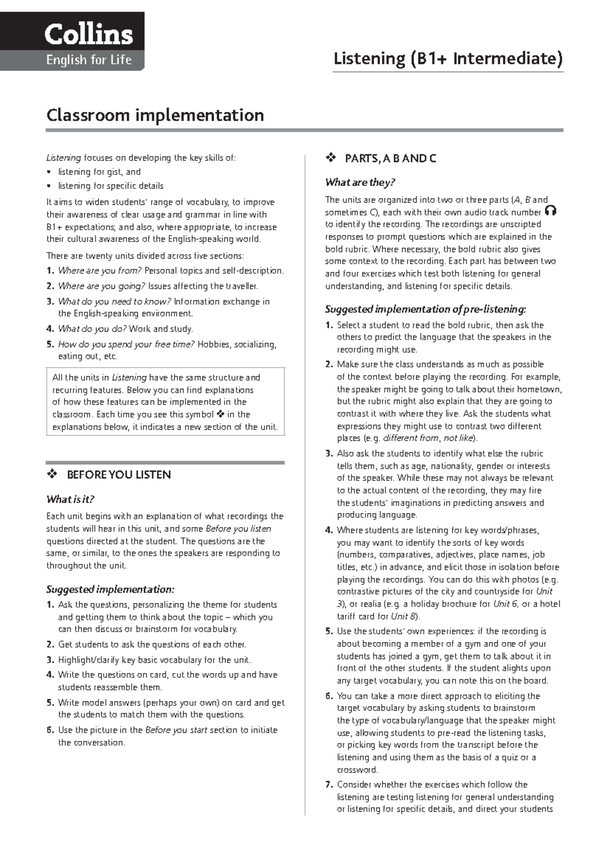 Listening B1+ Intermediate: Strategies for Effective Classroom ...