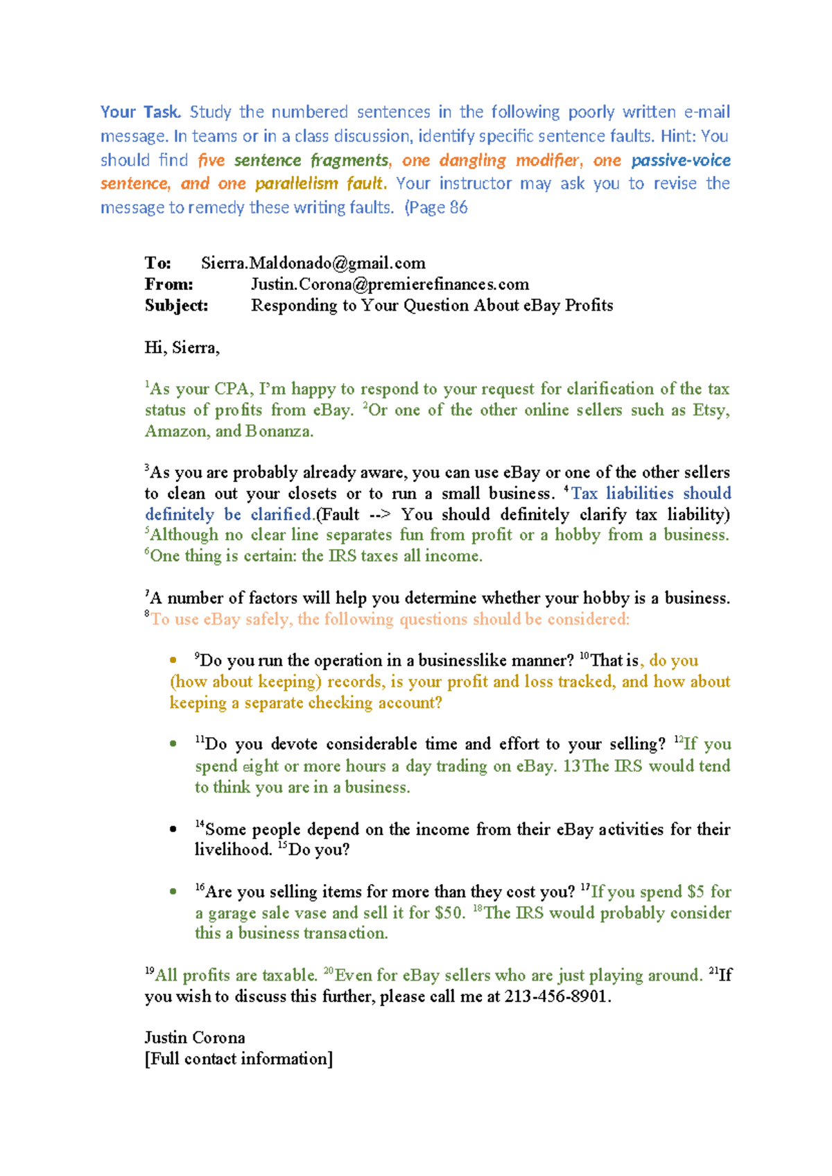 Writing Practice 3 - ielts - Your Task. Study the numbered sentences in ...