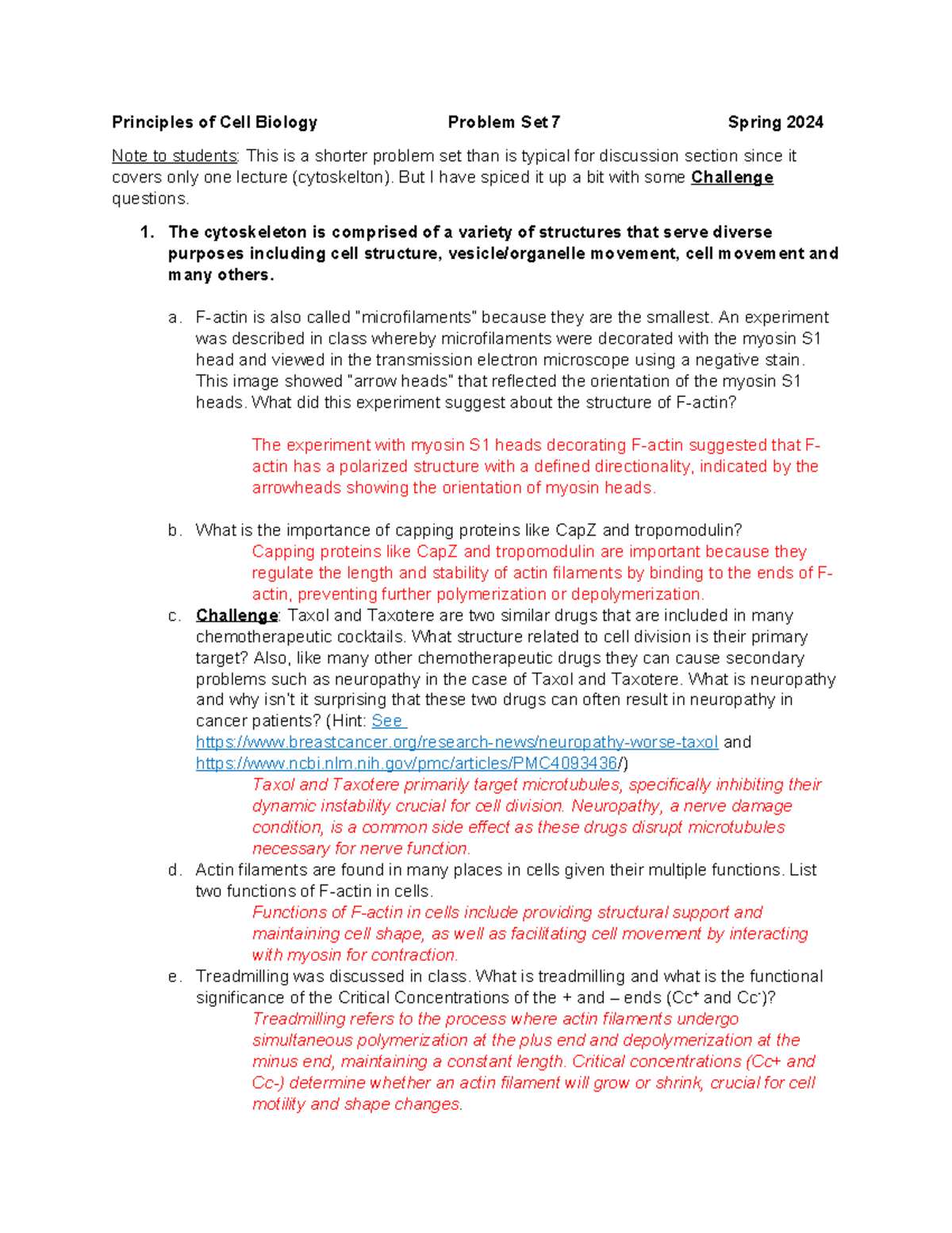 Principles of Cell Biology: Problem Set 7 (Spring 2024) - Studocu