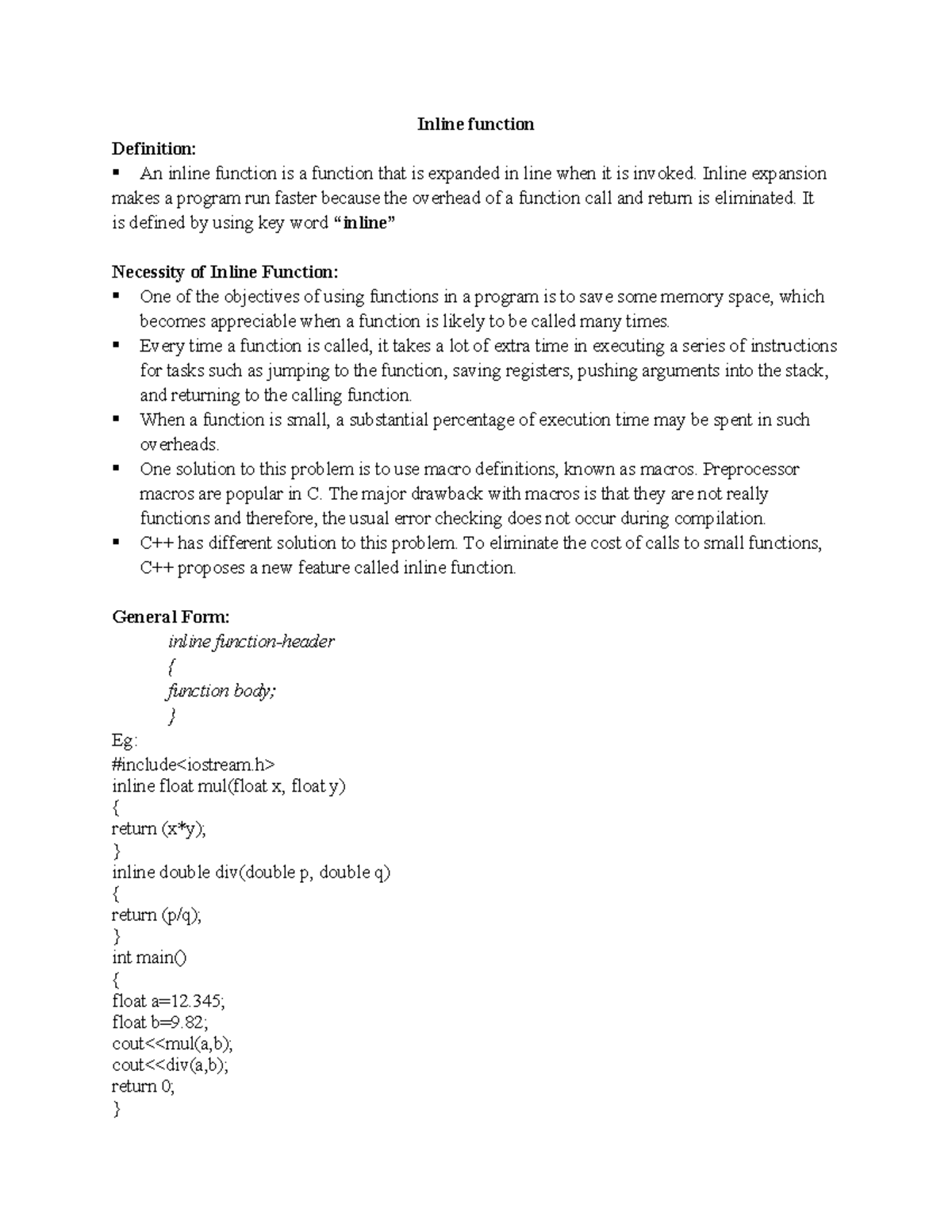 Cpp Important Notes on Inline Functions and Memory Management - JUYYVG ...