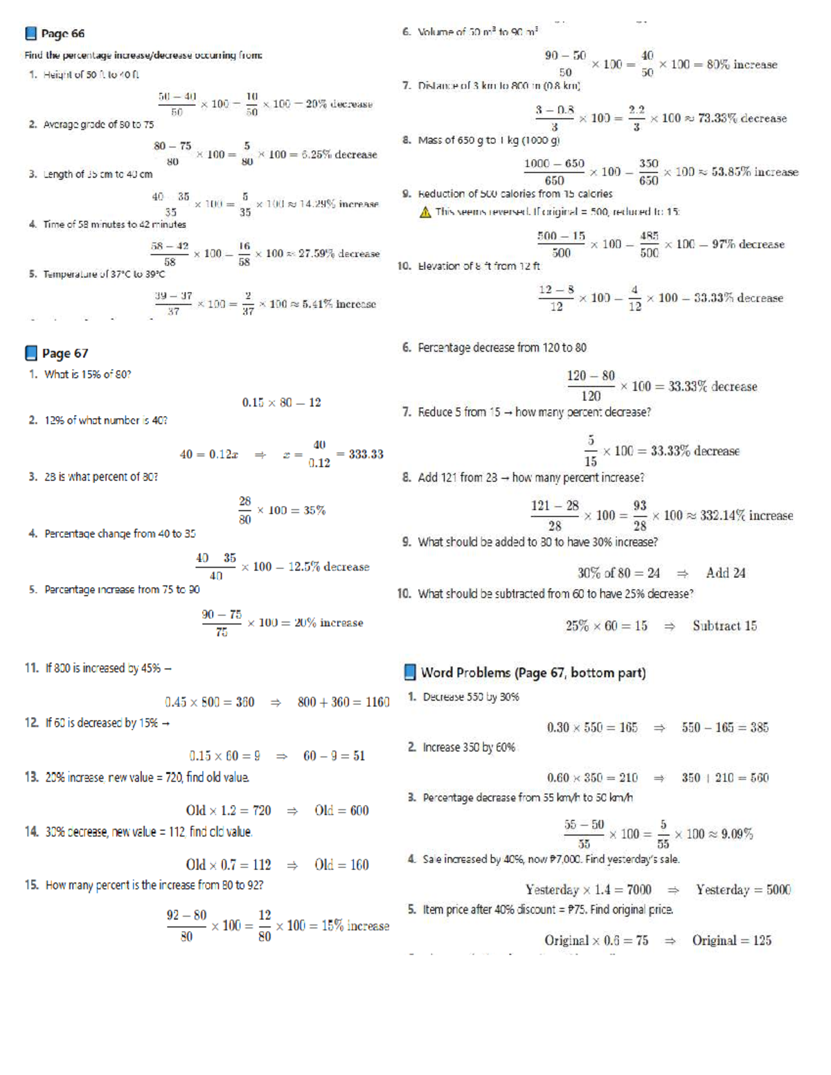 Percentage Calculations and Changes in Volume, Distance, and Mass - Studocu