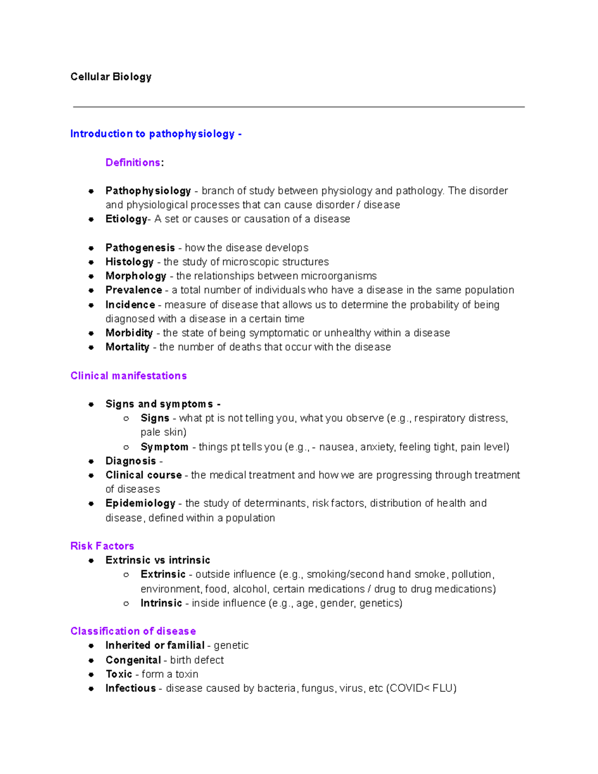 Pathophysiology Lecture 1: Introduction to Cellular Biology Concepts ...