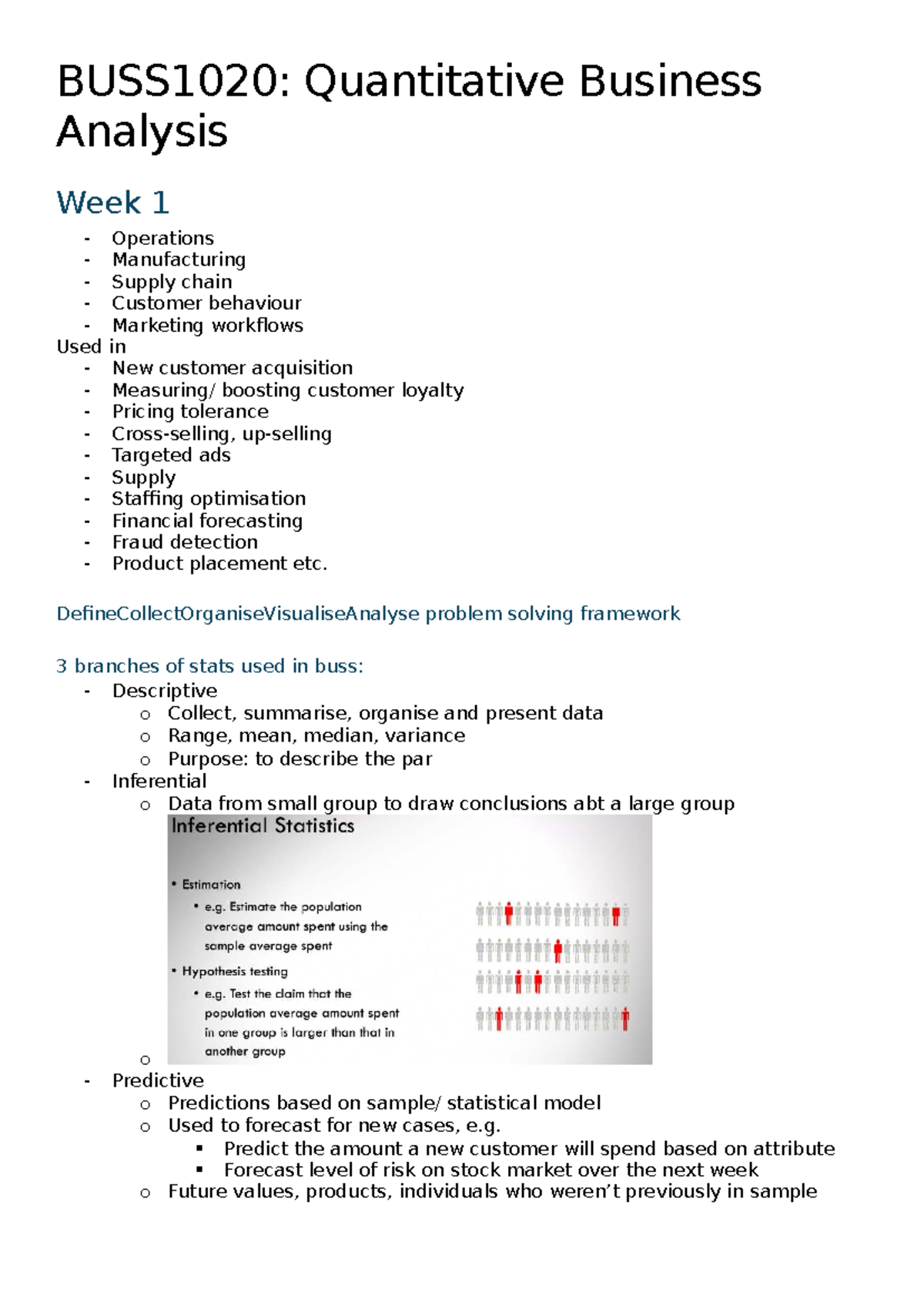 BUSS1020: Week 1 Quantitative Business Analysis Overview and Concepts ...