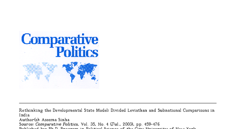 Rethinking the Developmental State Model: Subnational Insights in India ...