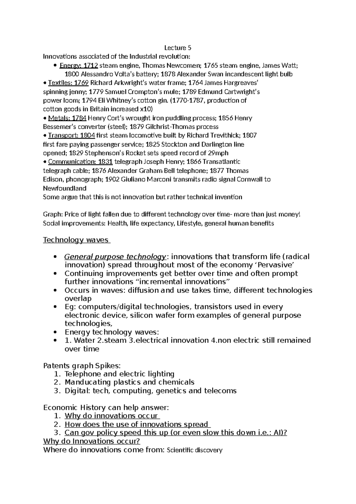Lecture 5: Innovations of the Industrial Revolution and Their Impact ...