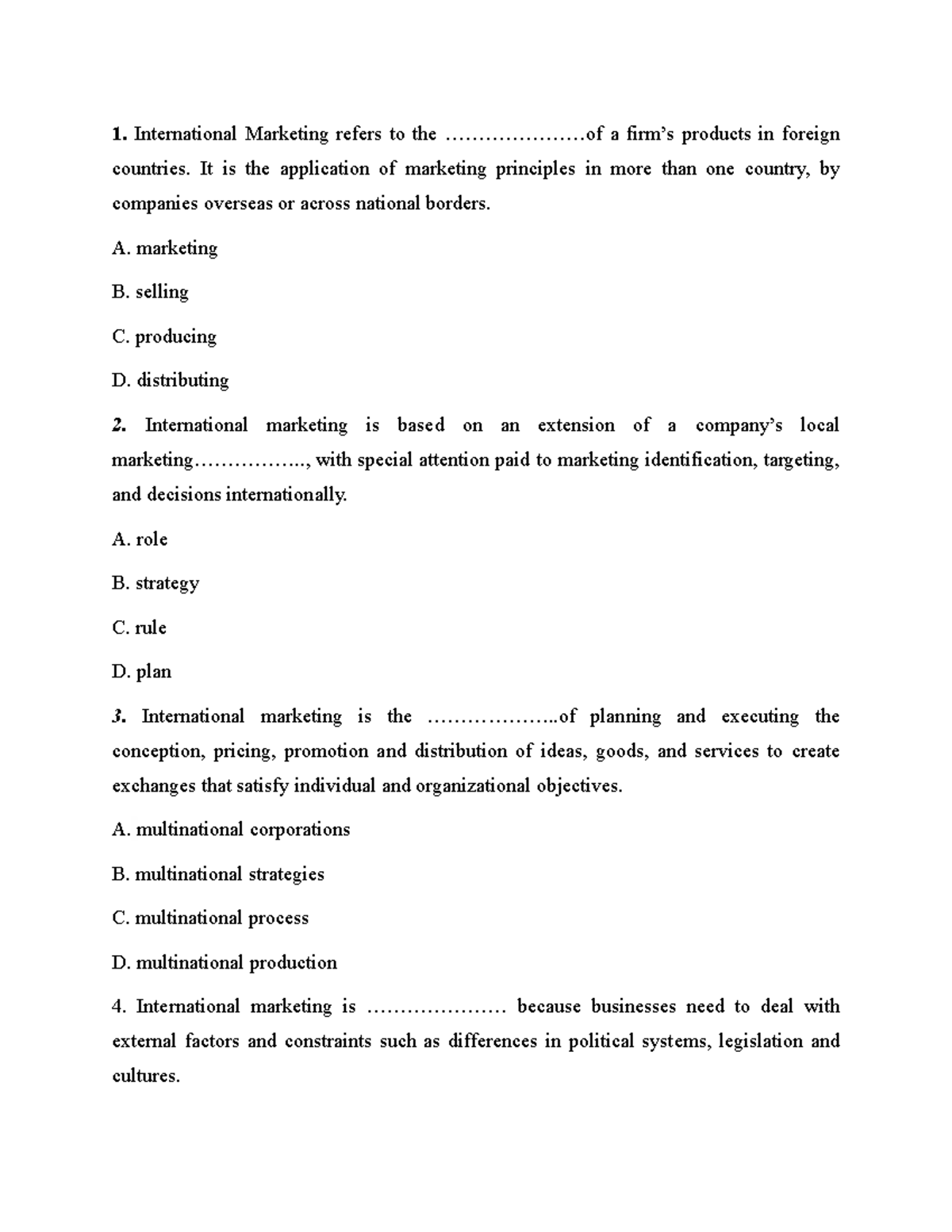 Revision for INTL MKT 101 Mid-Term Test (No Key) - Studocu