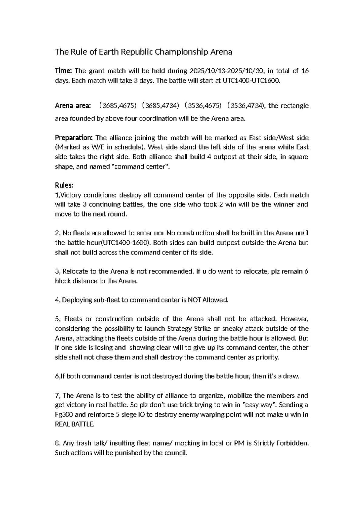 Rules of ER Arena Championship: Match Guidelines and Strategy - Studocu