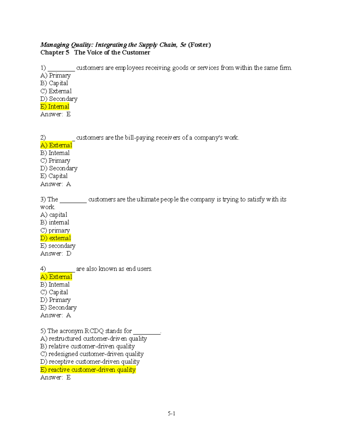 Managing Quality: Supply Chain Chapter 5 QUIZ Questions & Answers - Studocu