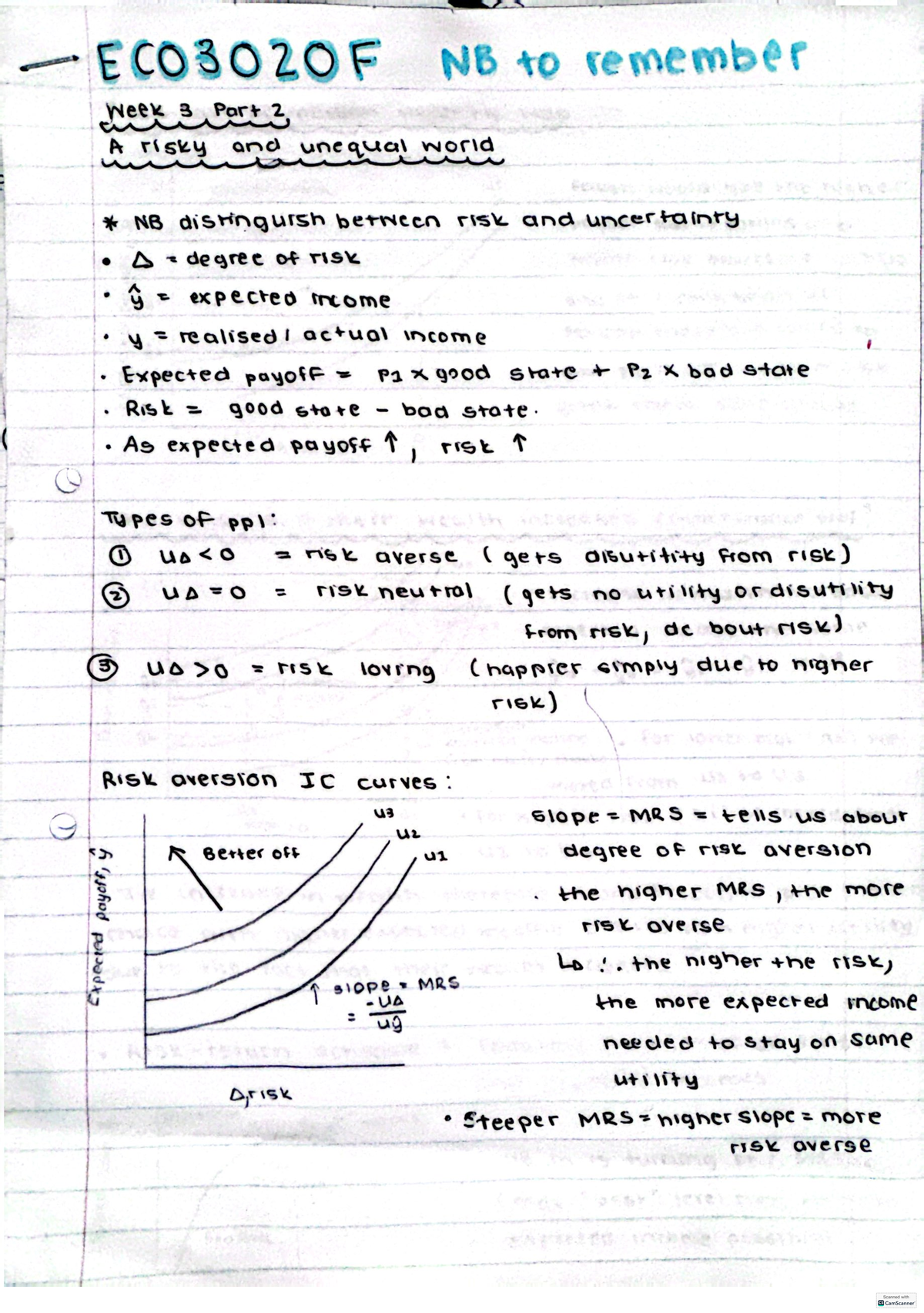ECO302OF Week 3 Lecture Notes: Understanding Risk & Uncertainty - Studocu