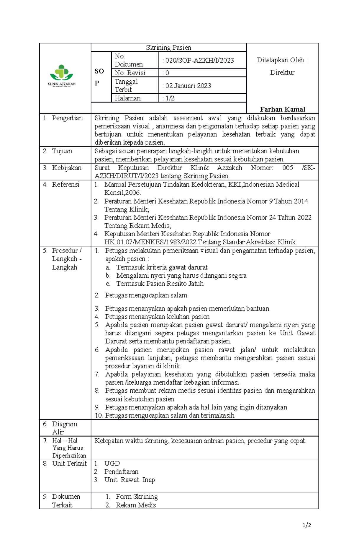 Revisi SOP Skrining Pasien: Panduan Prosedur Terbaru 2023 - Studocu