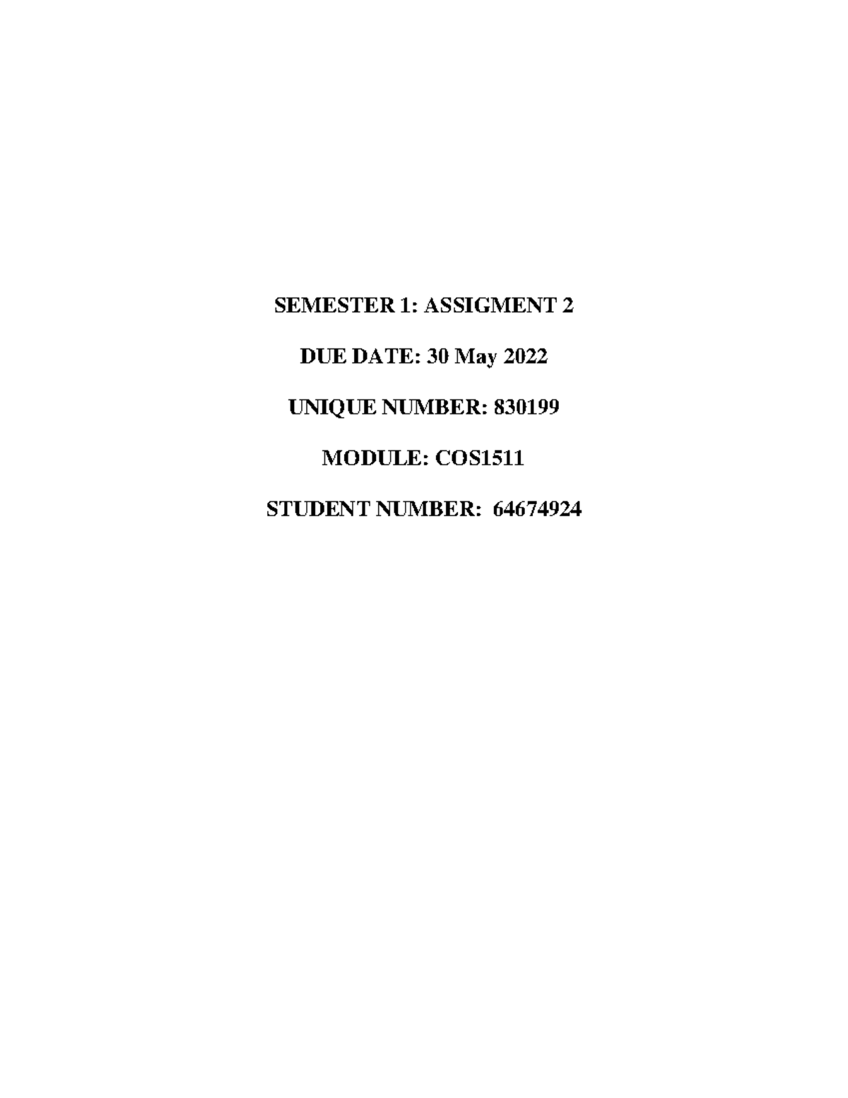 COS1511 Assignment 2 - Coding Questions and Solutions - Studocu